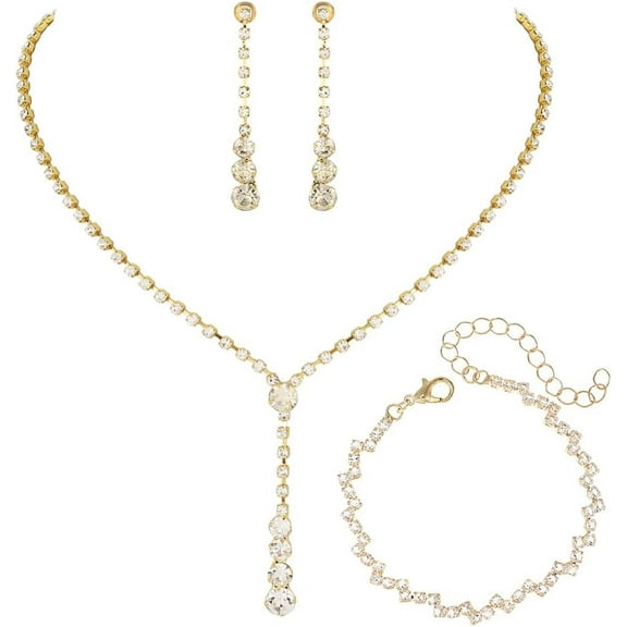 Bride Silver Bridal Necklace Earrings Set Crystal Wedding Jewelry Set ...