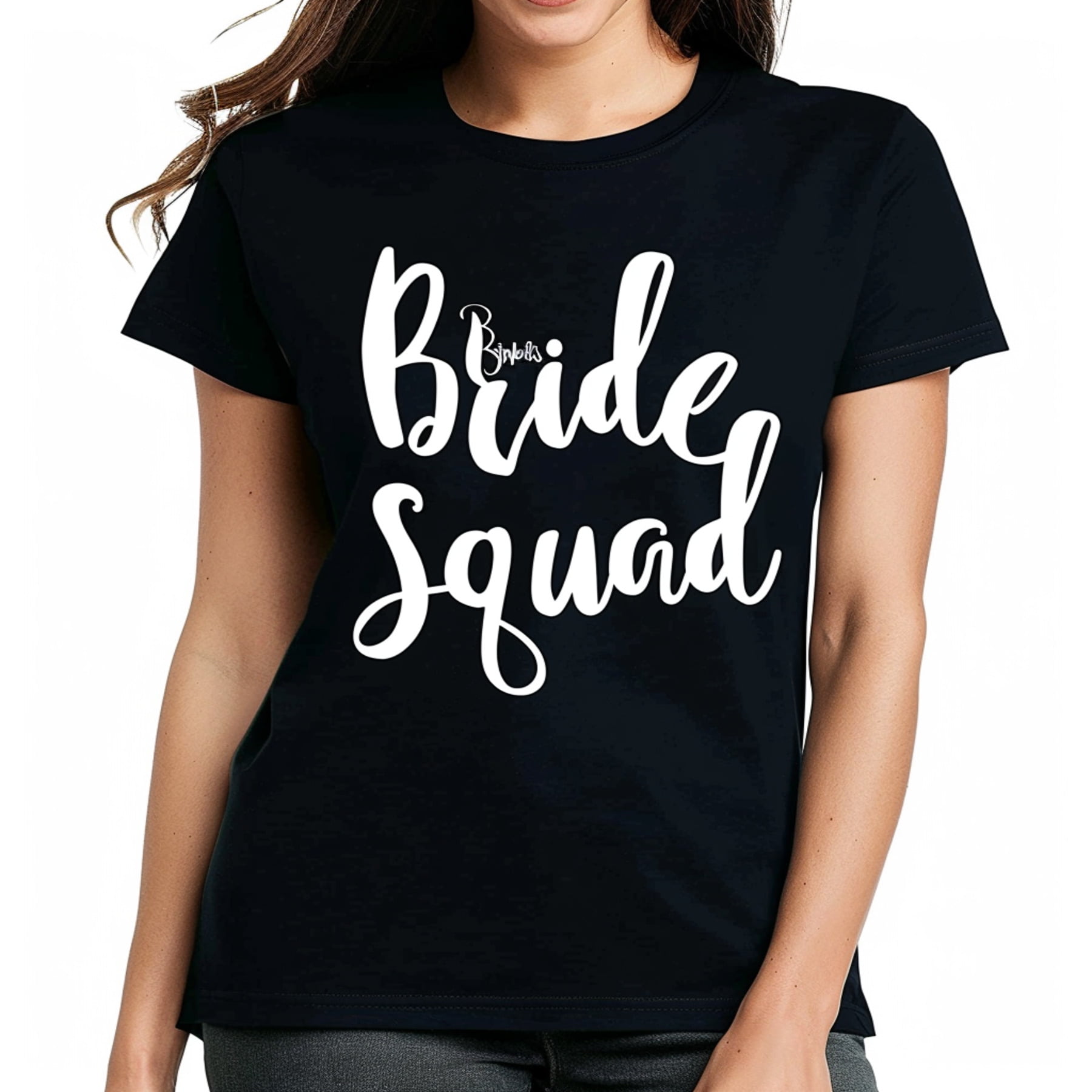 Bride Squad Cursive Font Black TShirt with White 'Bsymbols' Text ...