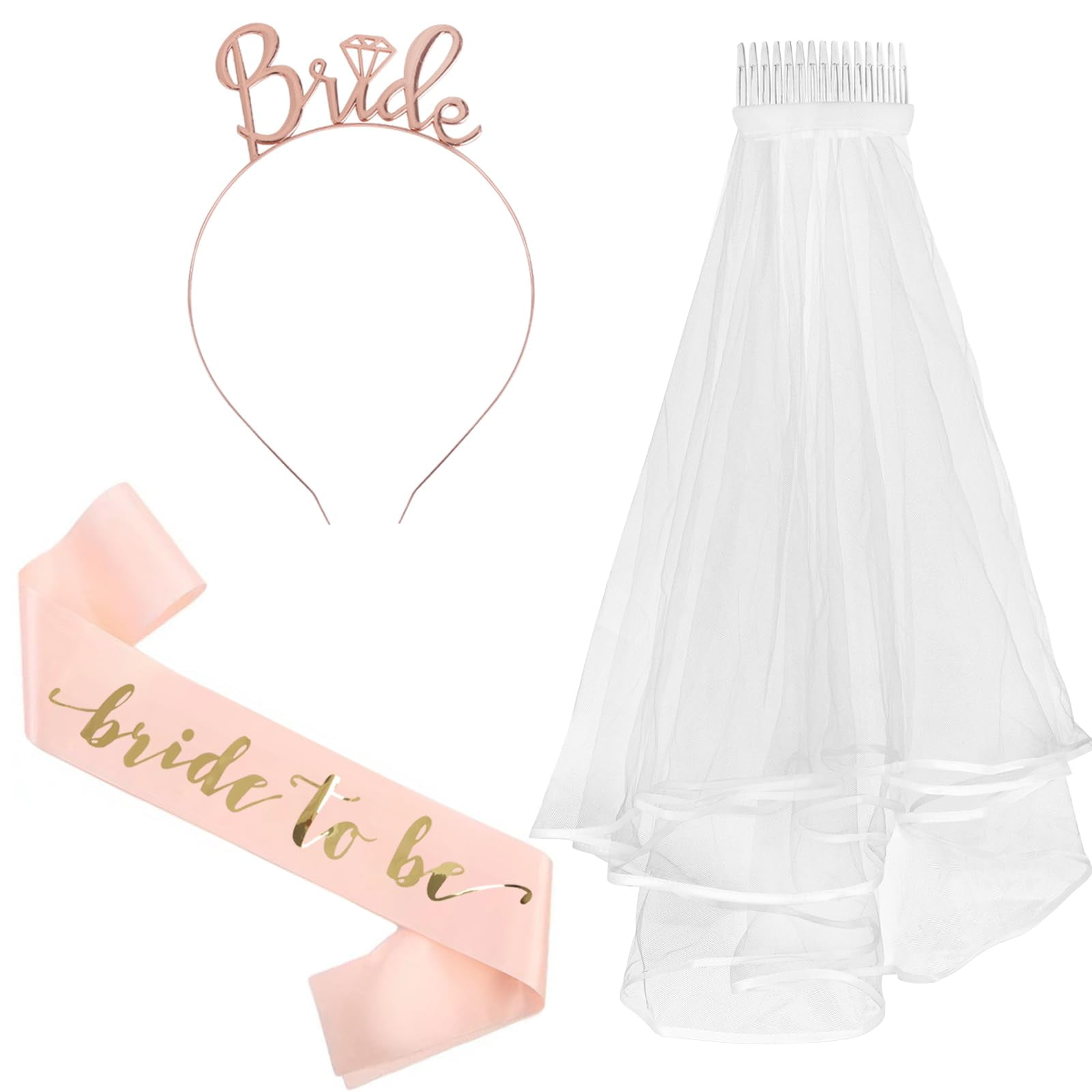 Bride To Be Veil Sash Set,Rose Gold Sash with Headband for Bridal ...