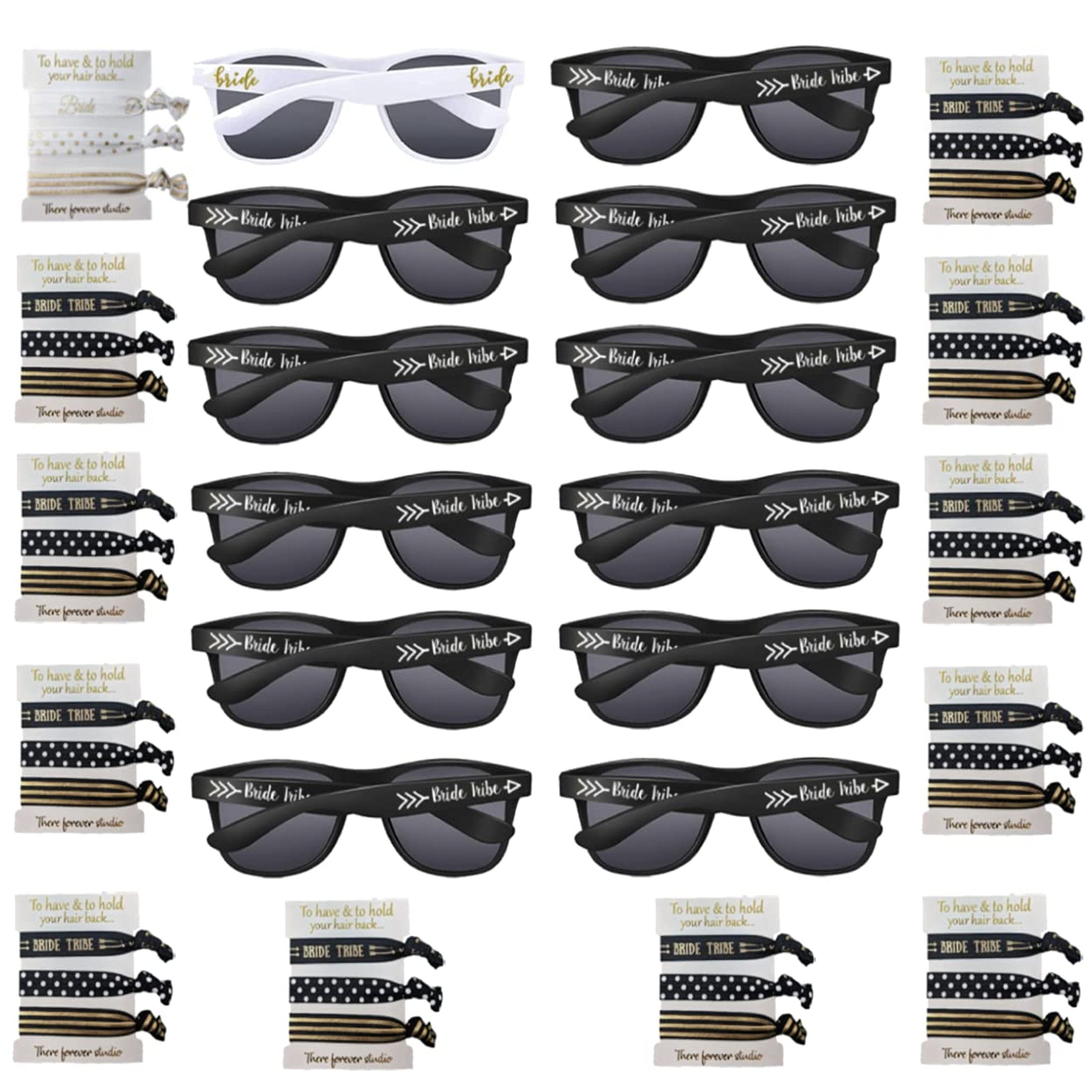Bride Tribe Essentials: Black Bachelorette Party Favors Bundle with Sunglasses and Hair Ties for ...