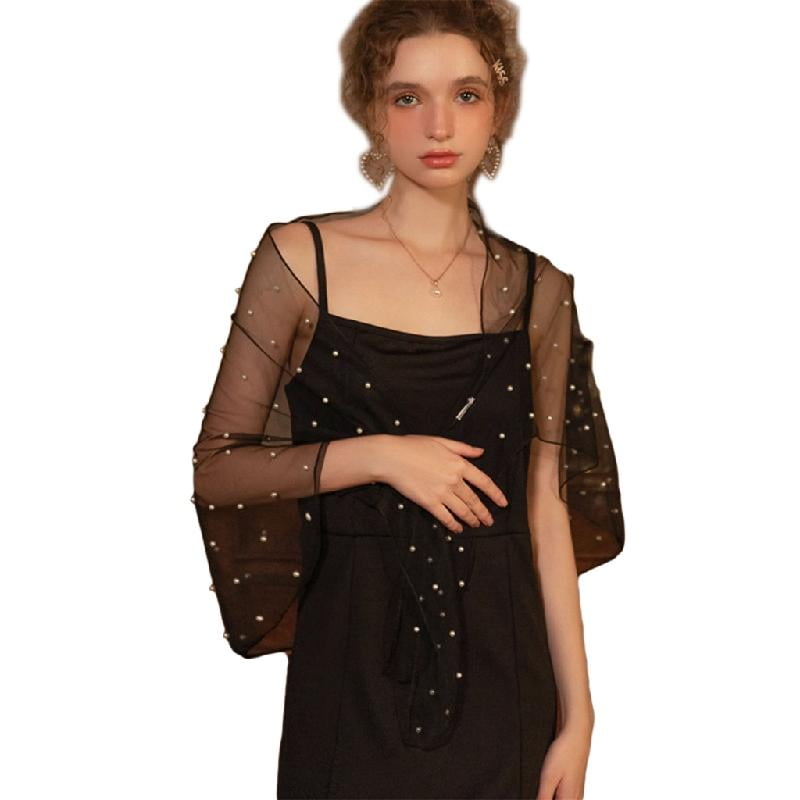 Bride Tulle Shawl Beadwork Shoulder Wrap Evening Gown Half Shawl ...