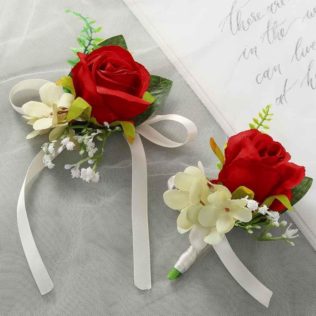 Bride Wedding Corsage and Boutonniere Set Rose Wrist Corsages and Men ...