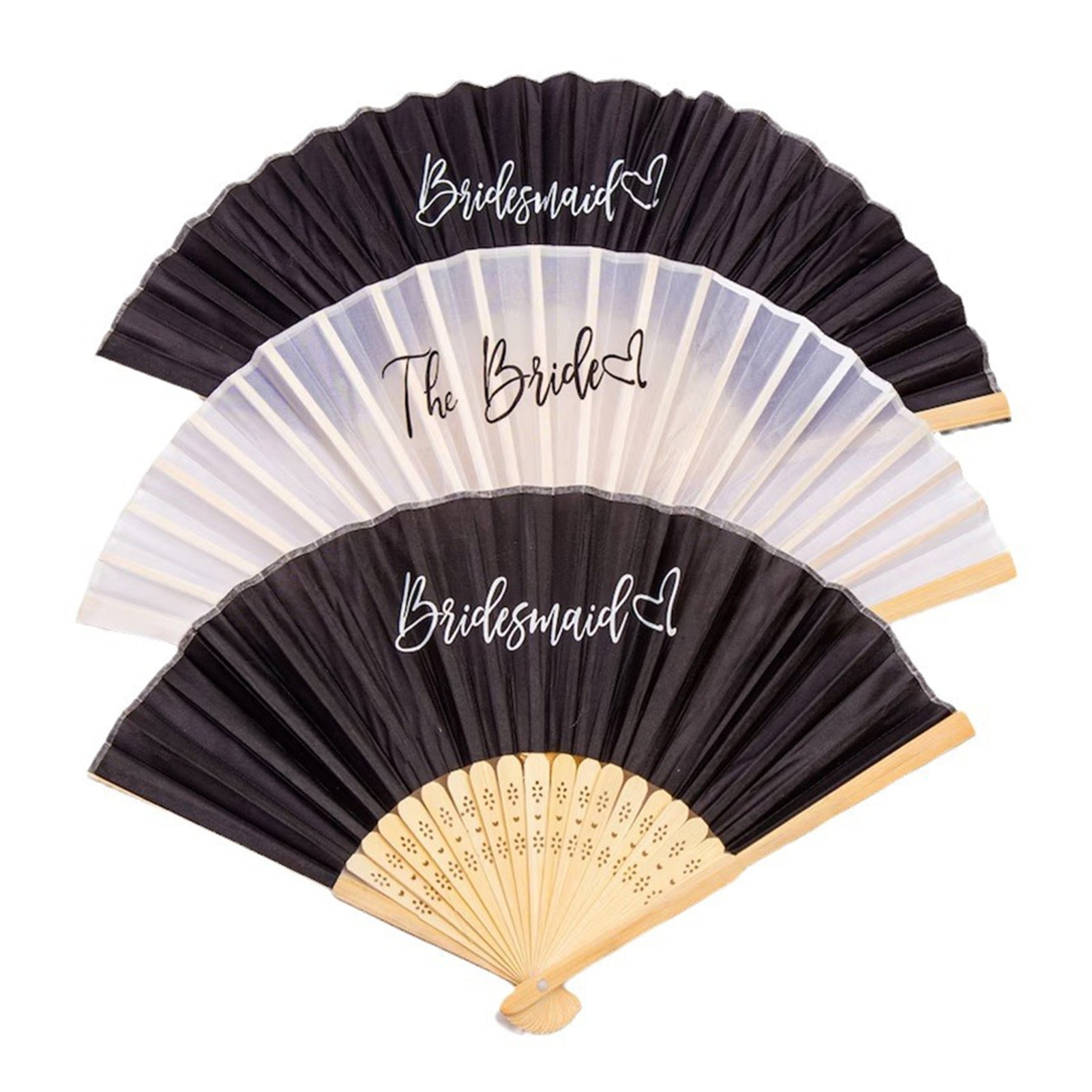 Bride Wedding Foldable Handheld Baidesmaid Fan Event Satin Bamboo Hand ...