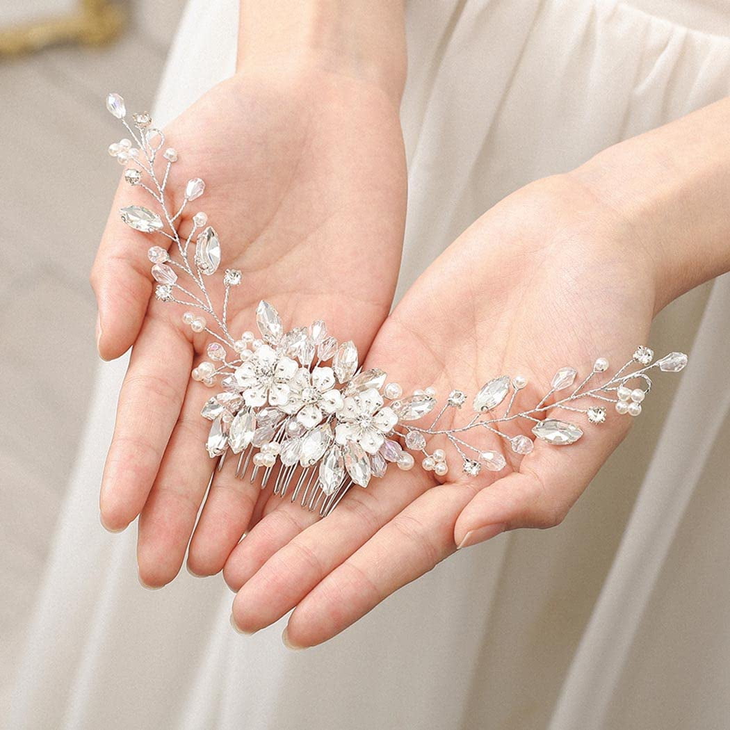 Bride Wedding Hair Comb Flower Headpiece for Brides Rhinestone Bridal ...