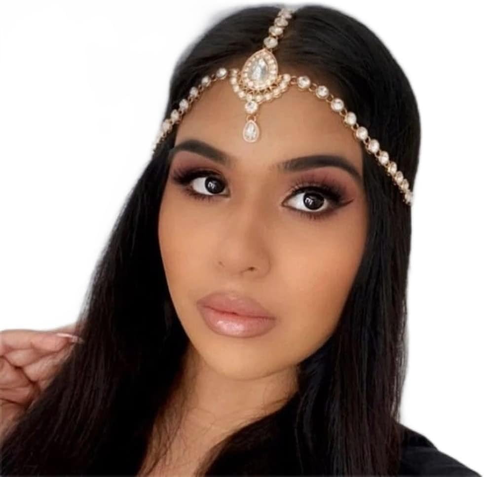 Bride Wedding Head Chain Jewelry Crystal Hair Chains Boho Headpiece ...