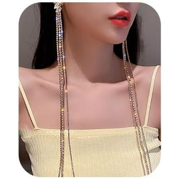 Bride Wedding Party Prom Dainty Shiny Rhinestones Long Tassel Earrings ...