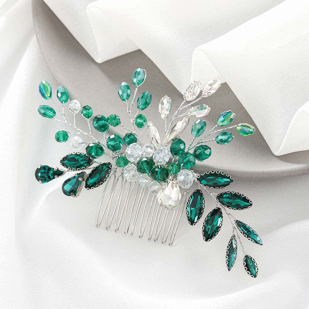 Bride Wedding Silver Hair Comb Green Rhinestone Bridal Hair Piece Prom ...
