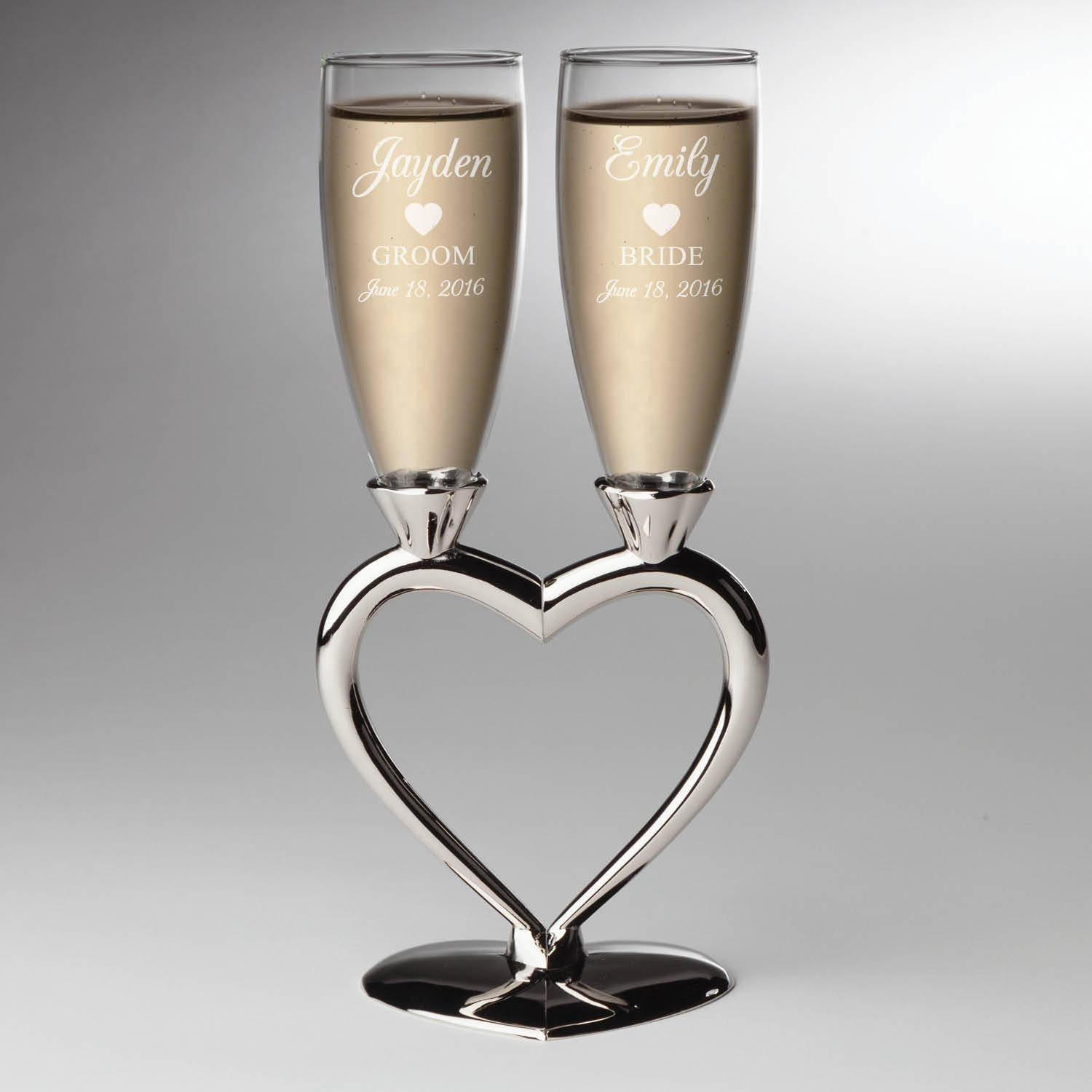 Bride and Groom Set of 2 Personalized Split Heart Wedding Toasting ...