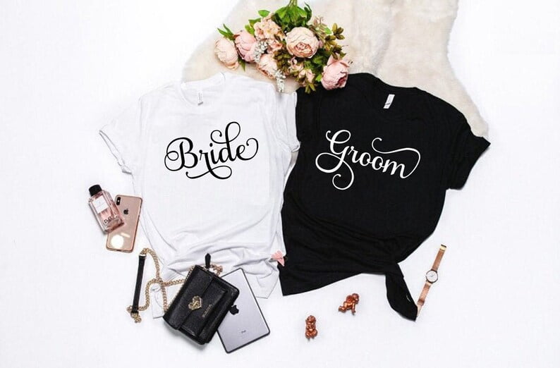 Bride and Groom Shirt, Just Married Honeymoon Tee, Matching Wedding ...
