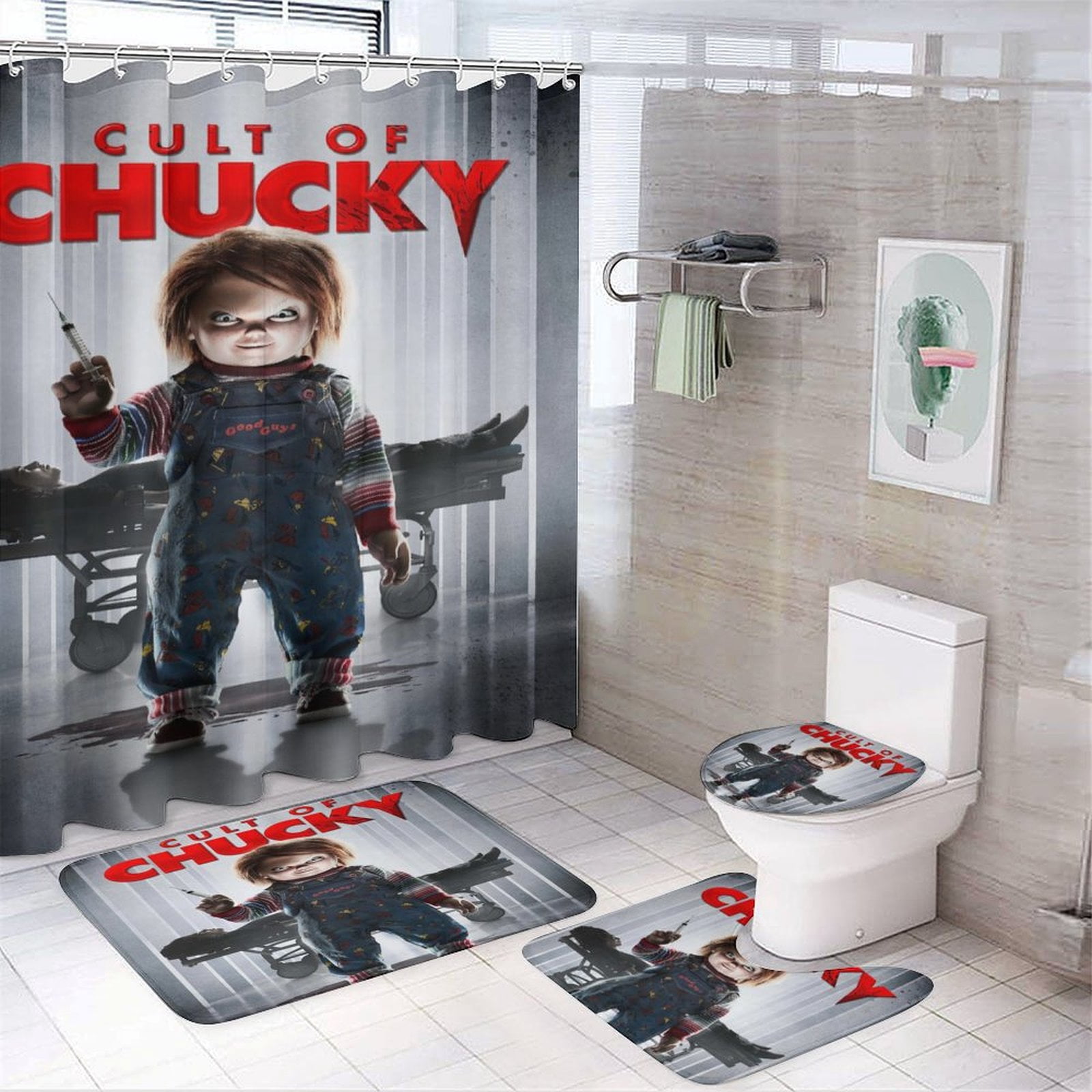 Bride of Chucky 4 Piece Shower Curtain Sets, Non-Slip Rugs Bath Mat ...