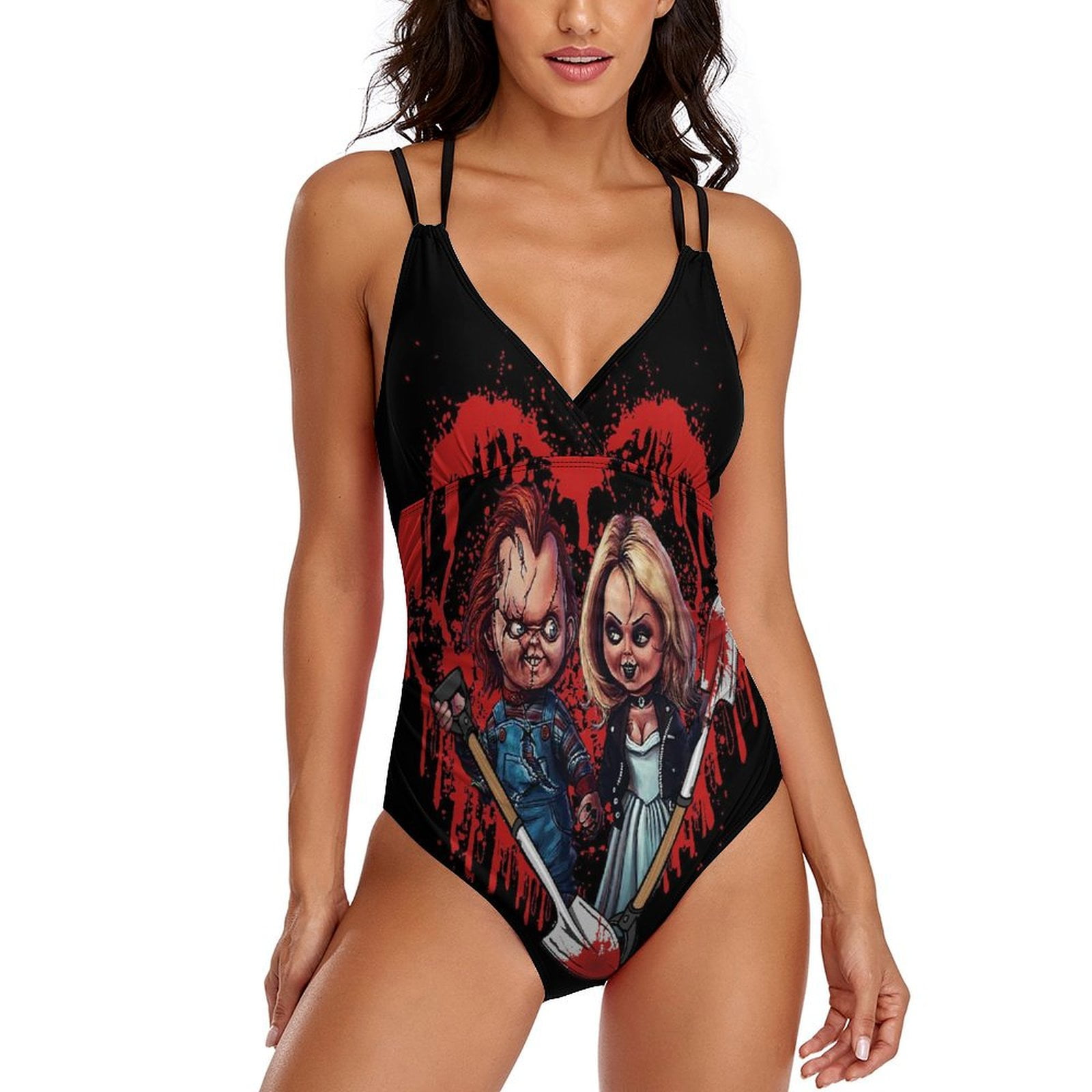 Bride of Chucky And Tiffany One Piece Swimsuit for Women Cross-Back ...