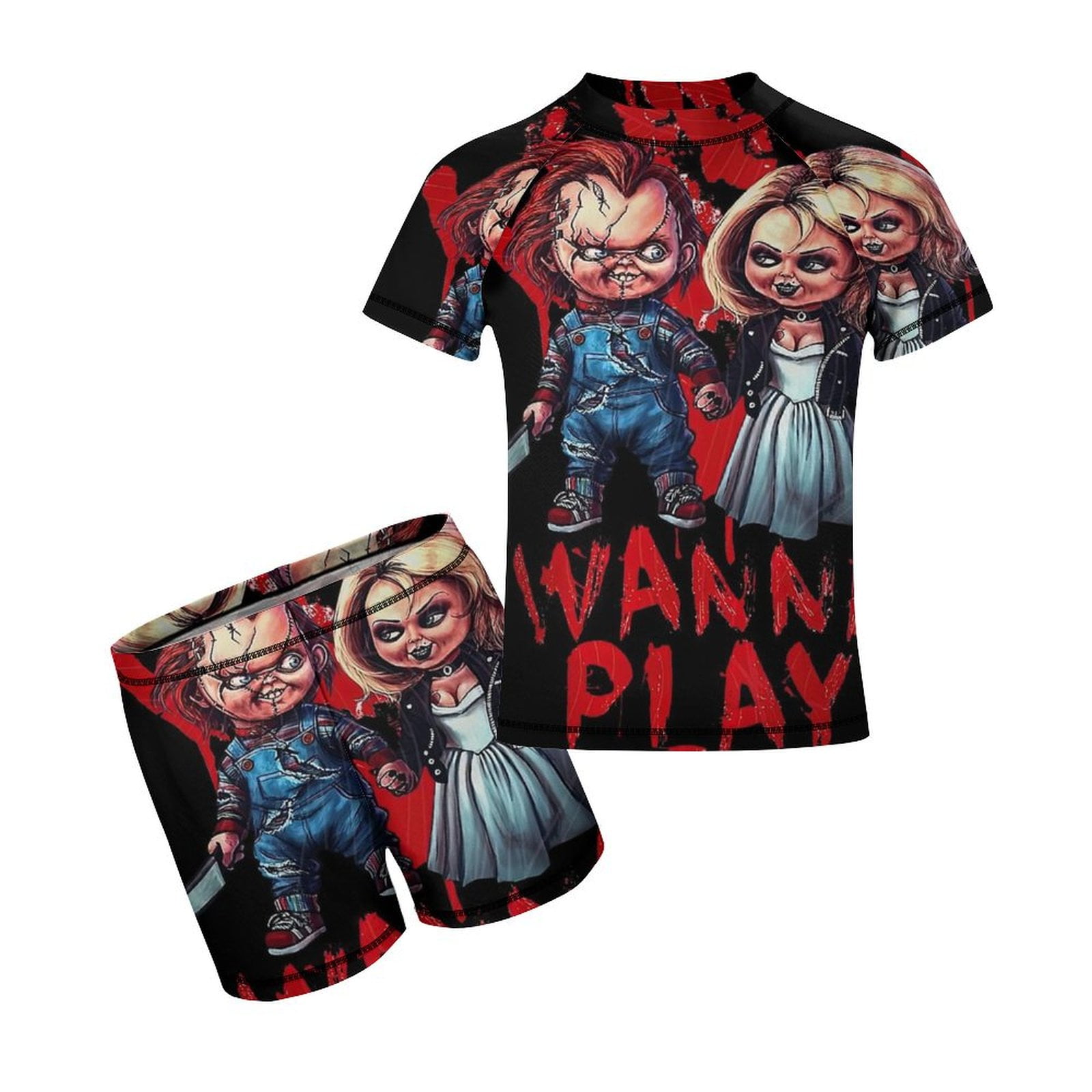 Bride of Chucky And Tiffany Summer Swimwear For Boys 2PCS Rash Guard ...