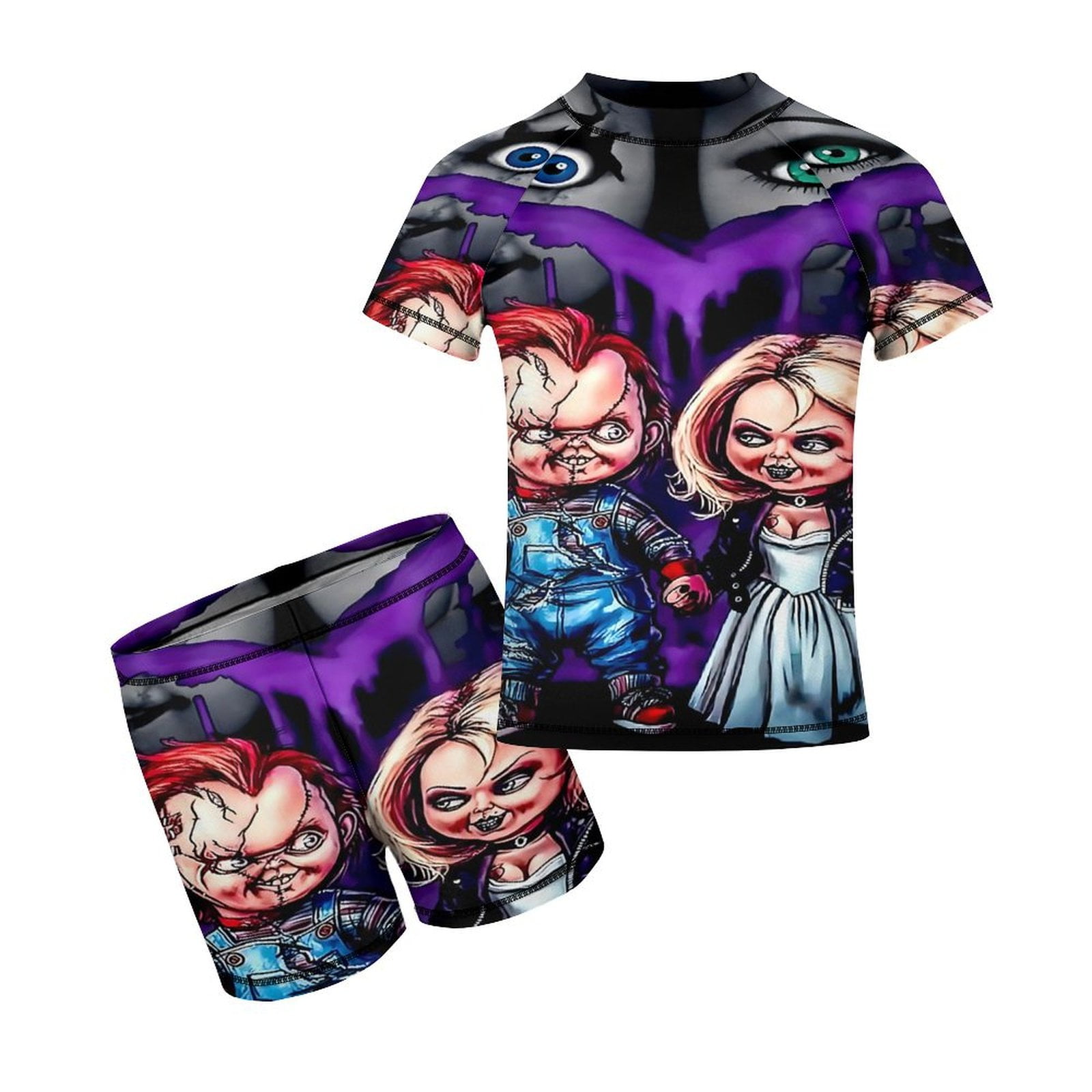 Bride of Chucky And Tiffany Summer Swimwear For Boys 2PCS Rash Guard ...