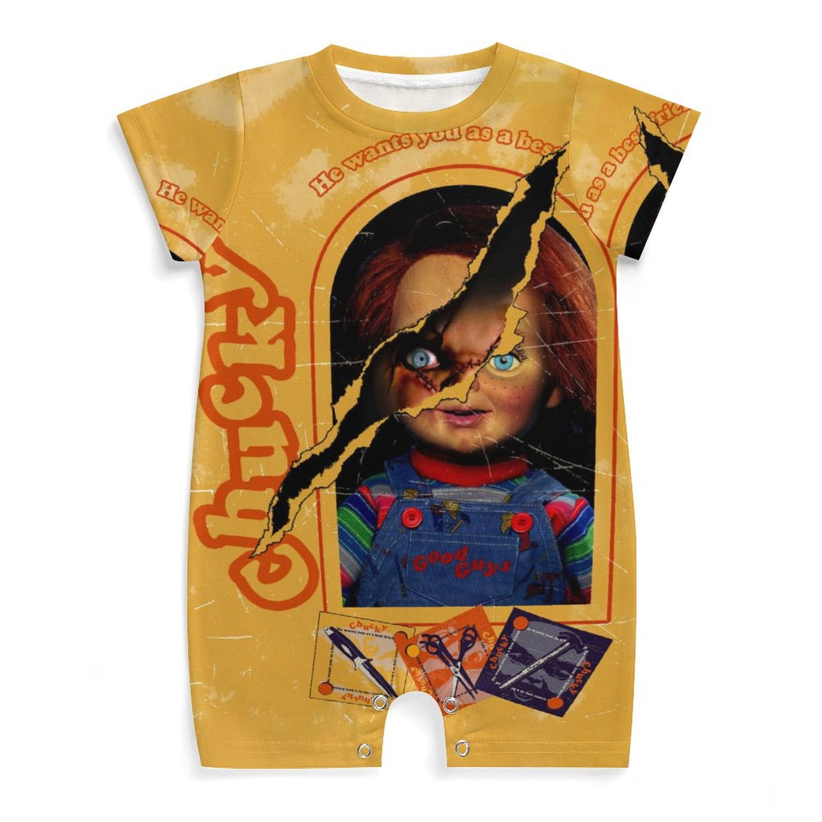 Bride of Chucky Baby Neutral Oversized T Shirt Romper Shorts Jumpsuit ...