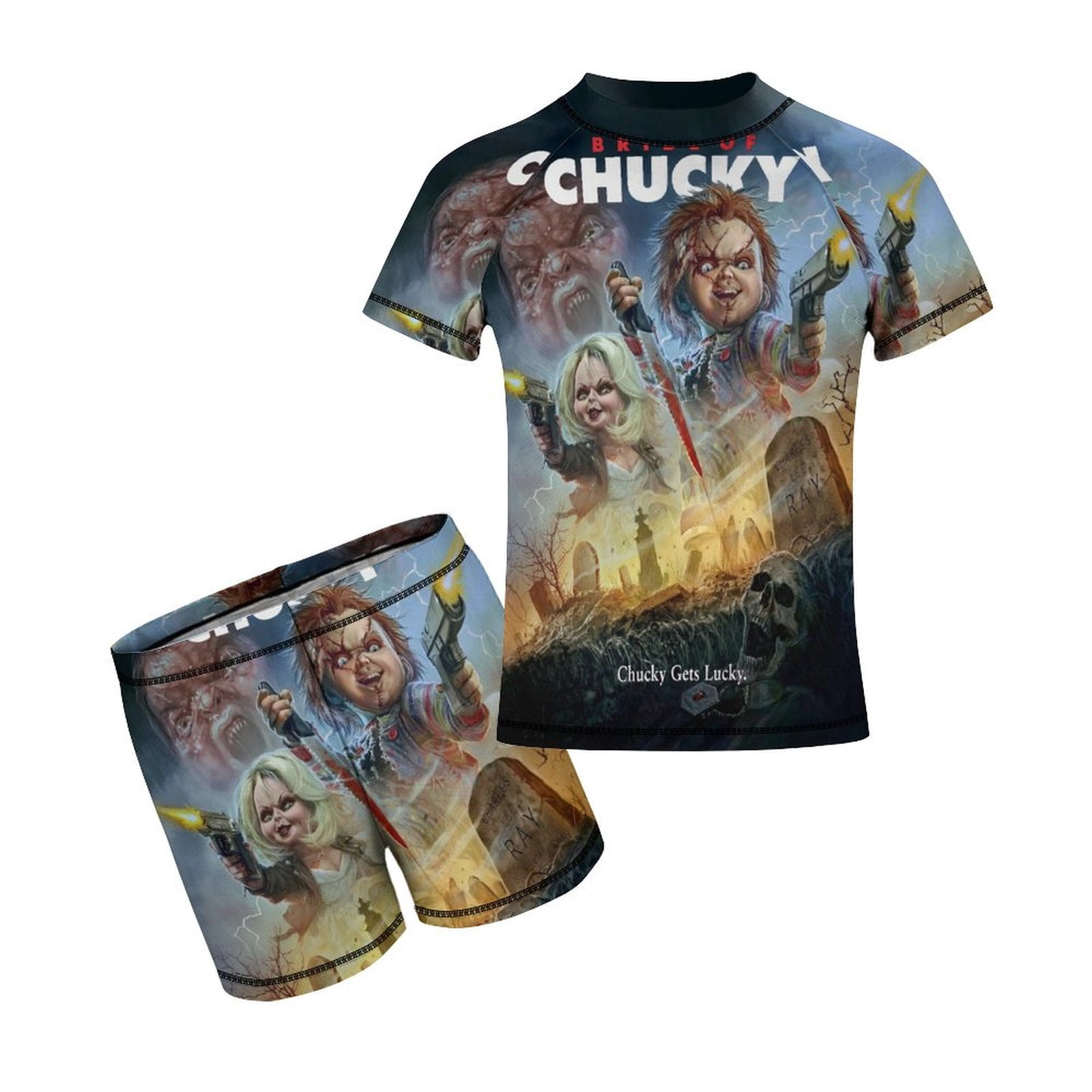 Bride of Chucky Summer Swimwear For Boys 2PCS Rash Guard Sets For Beach ...
