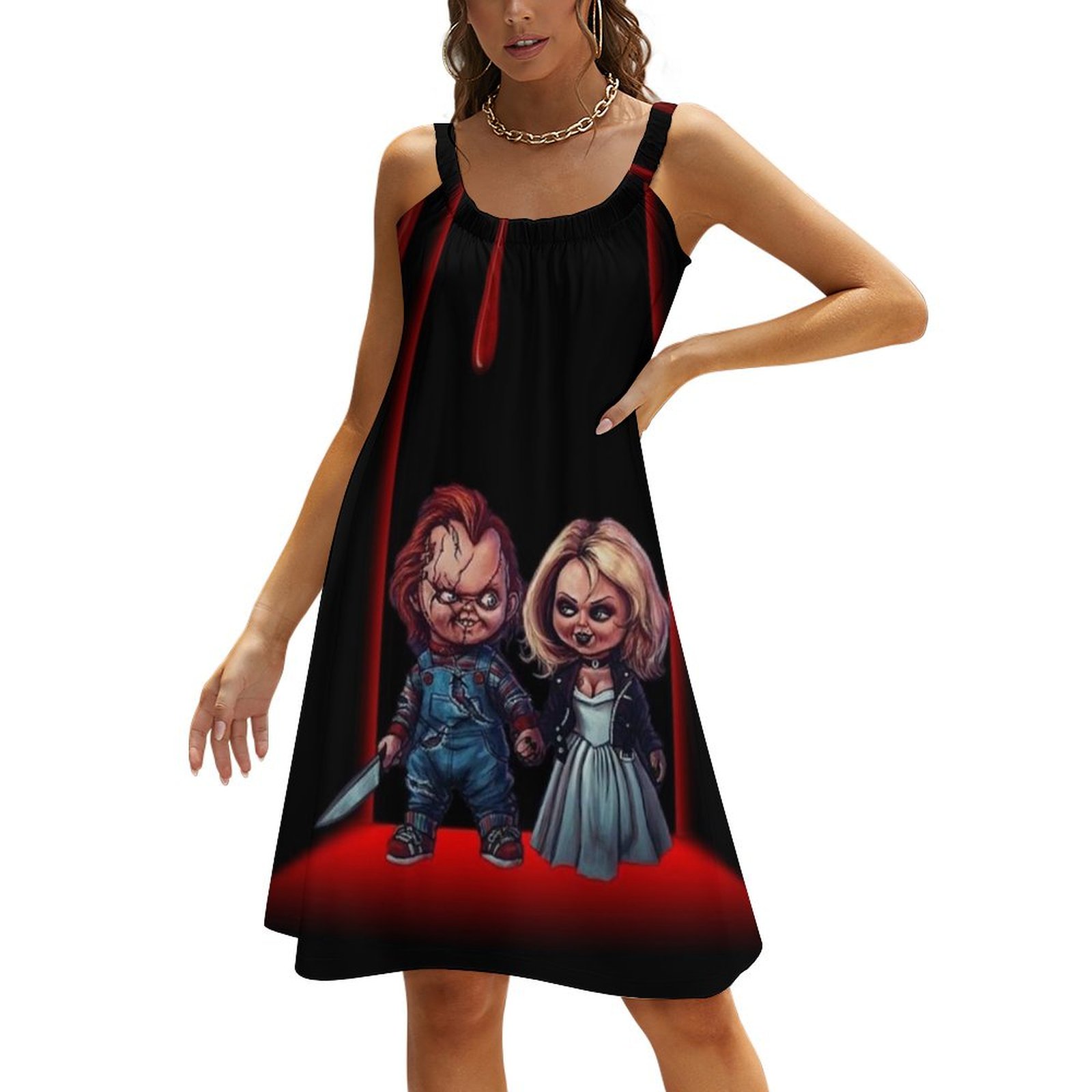 Bride of Chucky Womens Dress Loose Sleeveless Beach Sling Skirt Soft ...