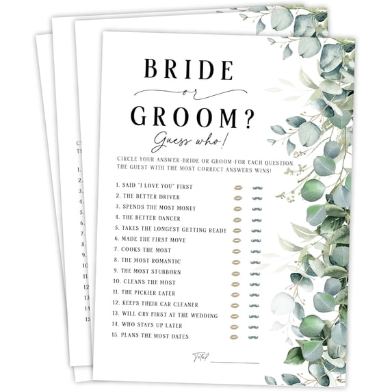Bride or Groom Wedding Shower Game, Fun Bridal Shower Games, He Said ...
