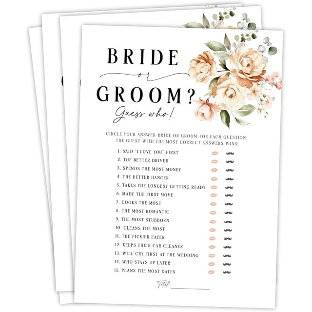 Bride or Groom Wedding Shower Game, Fun Bridal Shower Games, He Said ...