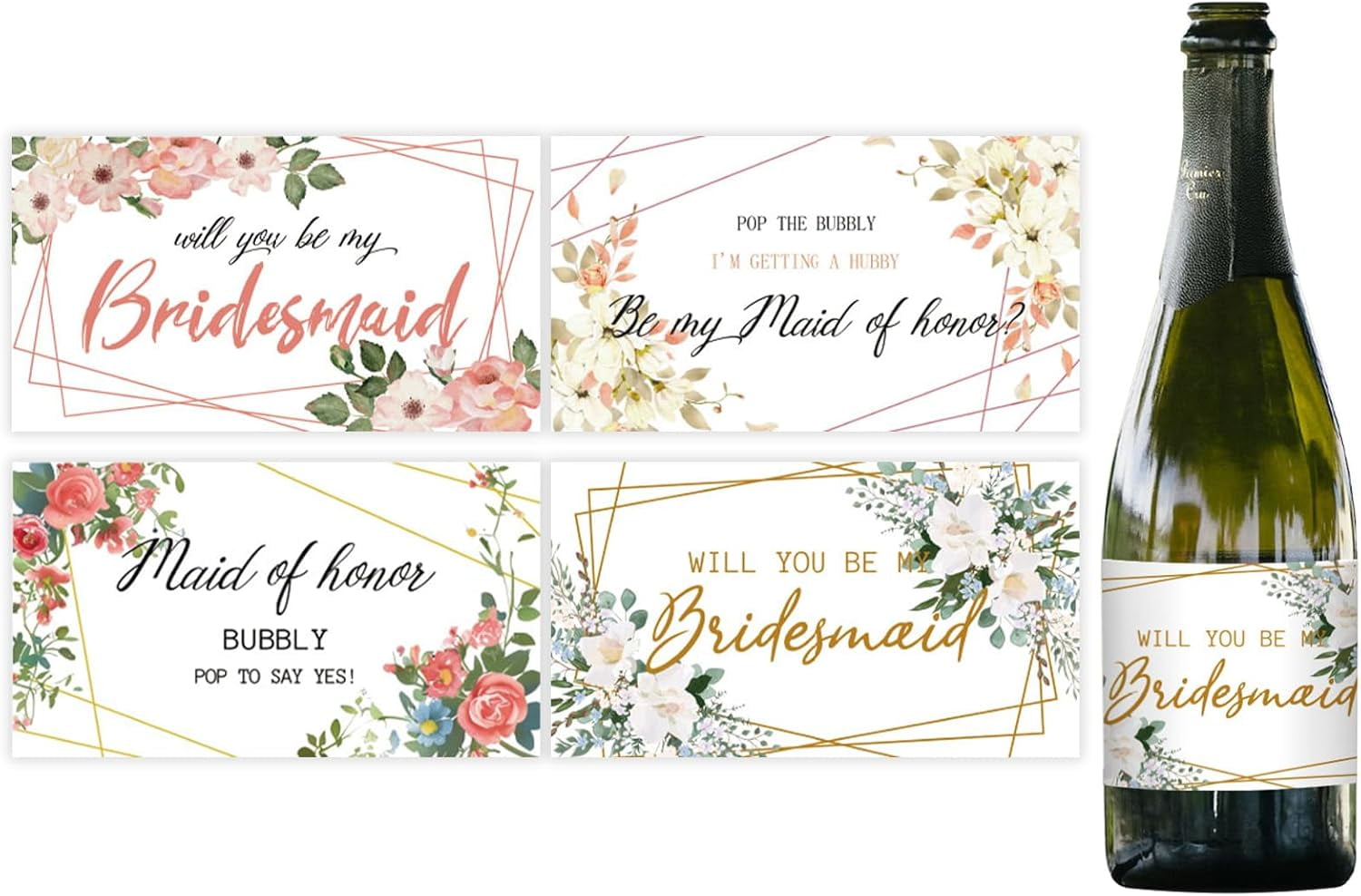 Bridesmaid Wine Labels for Bottles 10 Sets of 4 Styles Wedding Labels ...