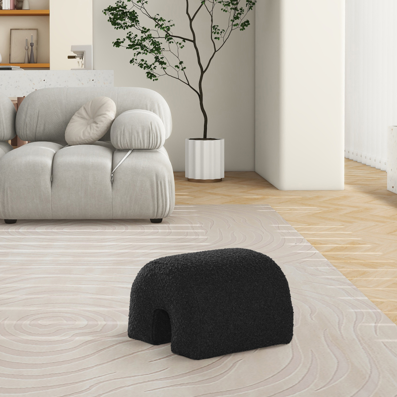 Bridge 16" Arched Upholstered Footstool Ottoman, Ivory White Boucle ...