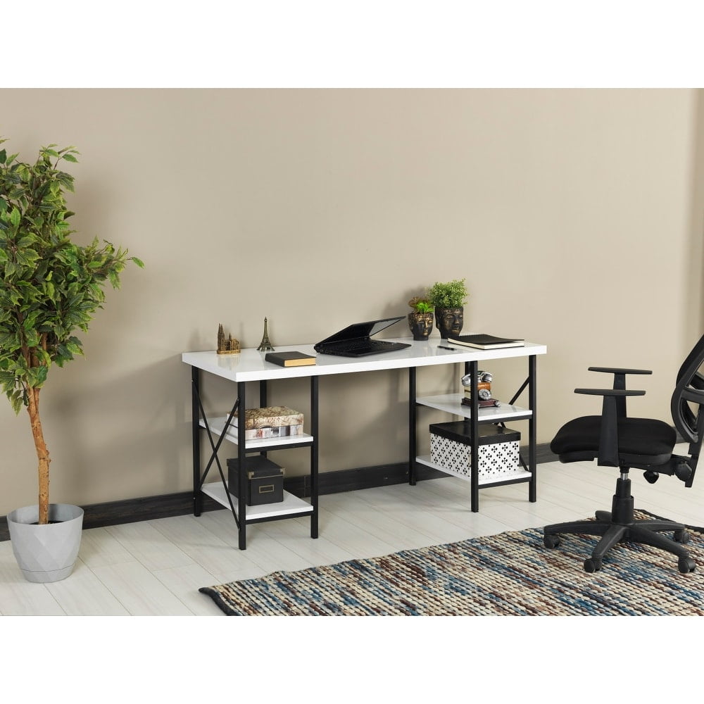 Bridge 4 tiers with wood base metal frame study desk White - Walmart.com