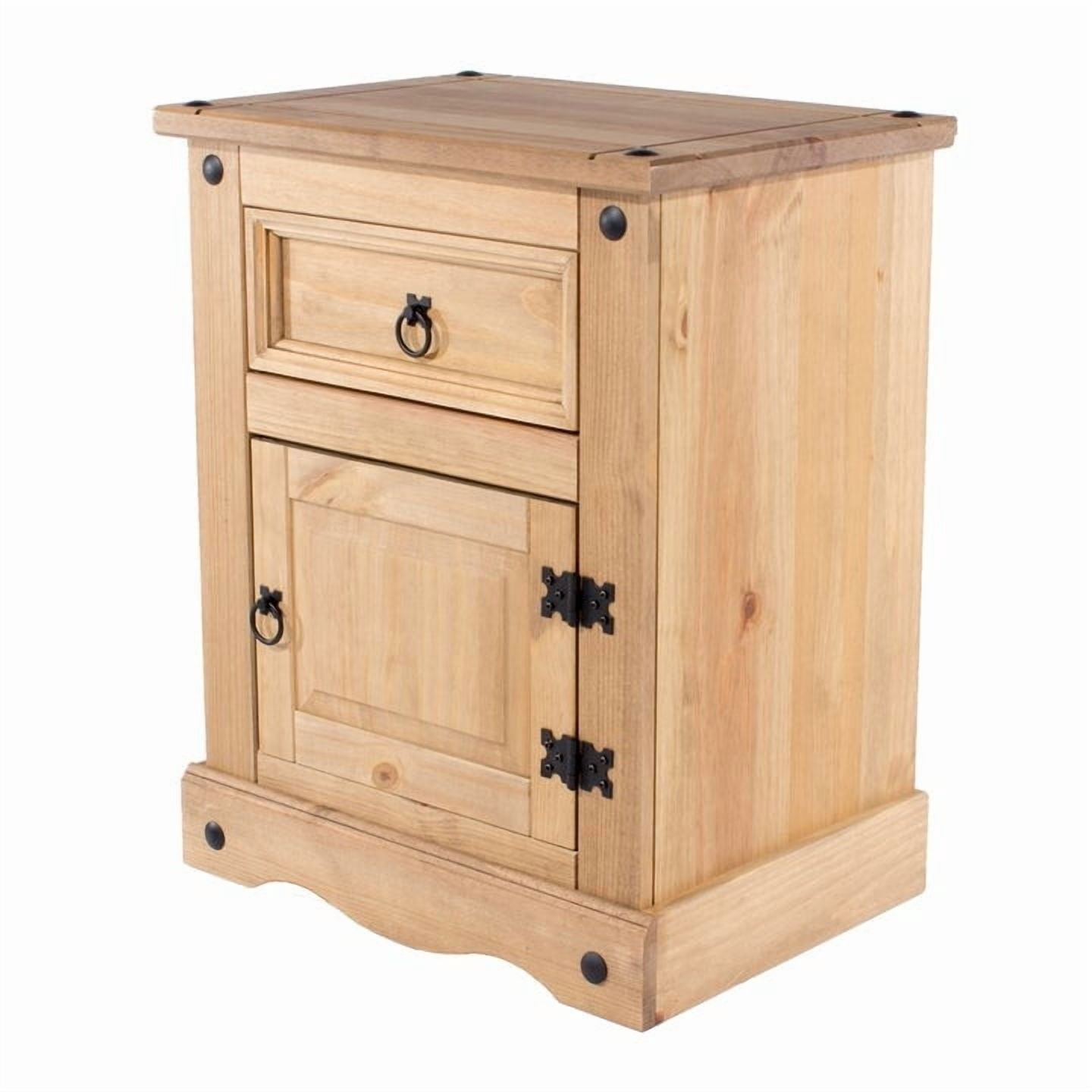 Bridge Brazil Nightstand, Rustic Farmhouse Pine Wood, 1 Drawer 1 Door ...