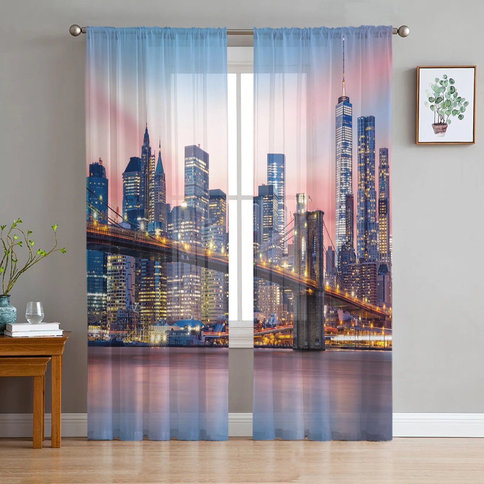 Bridge Building House Big Sea Purple Tower Tulle Curtains for Living ...