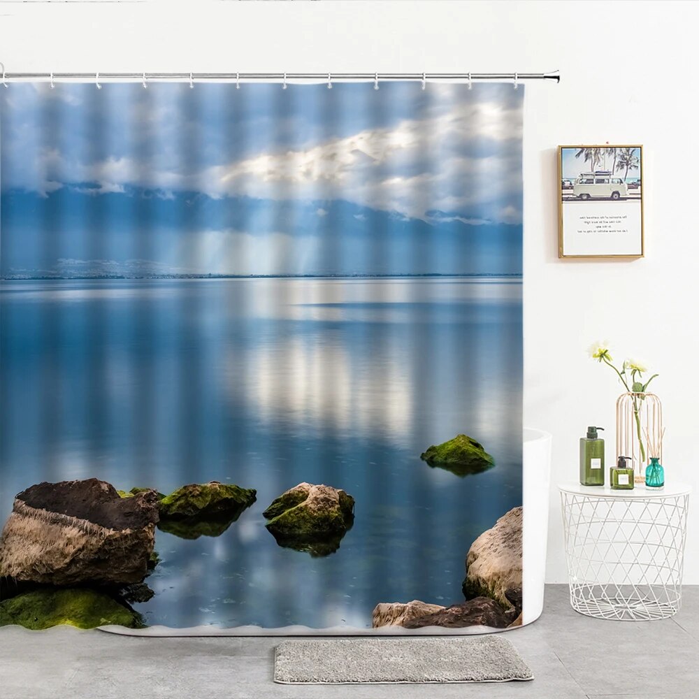 Bridge Over The Ocean Shower Curtains Fabric Landscape And Architecture ...