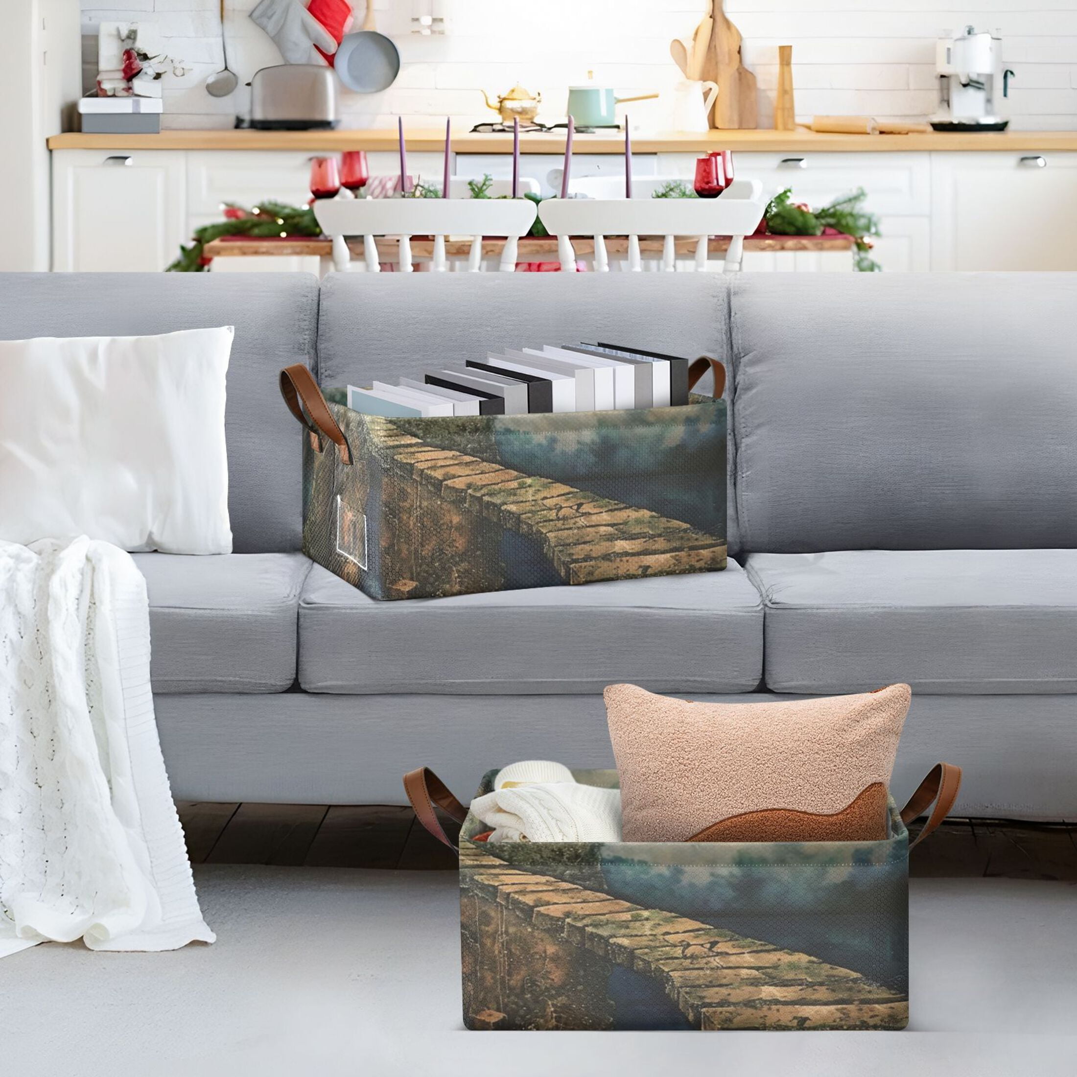 Bridge Storage Bins with Handles Foldable Storage Baskets for Shelves ...