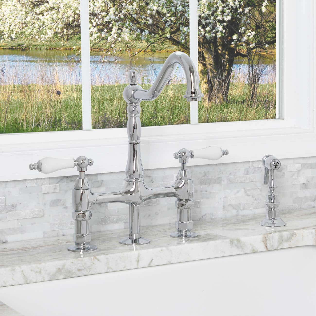 Bridge Style Kitchen Faucet with Porcelain Lever Handles - Walmart.com