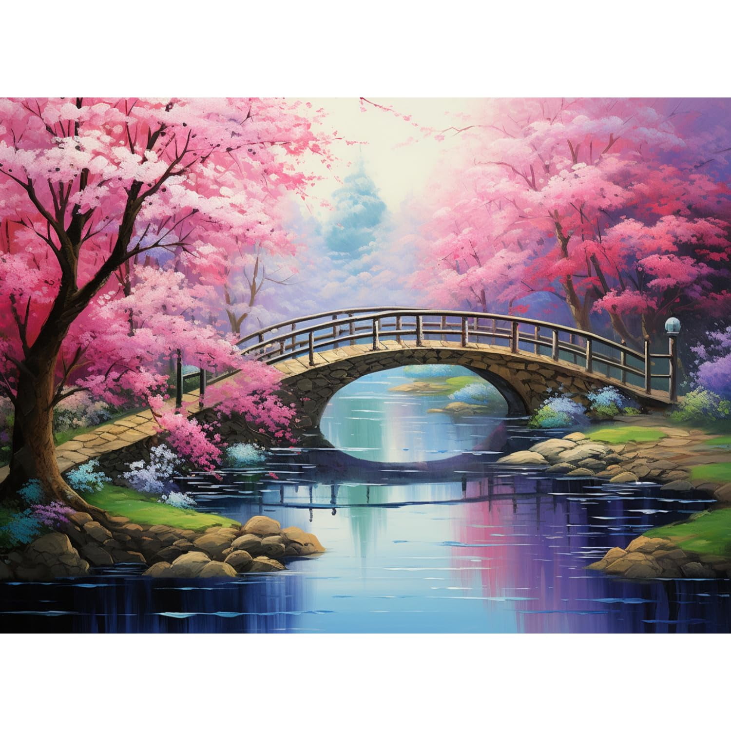 Bridge and Trees Scene in River DIY 5D Diamond Art Painting by Number ...