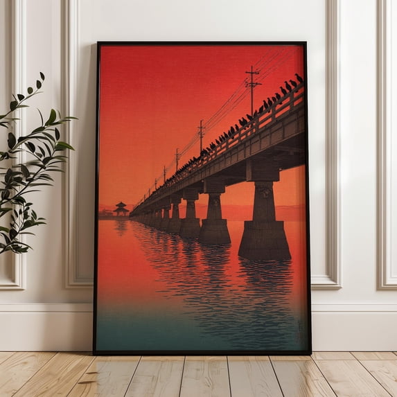 Bridge With Birds Woodblock Traditional Asian Poster , Poster Print ...