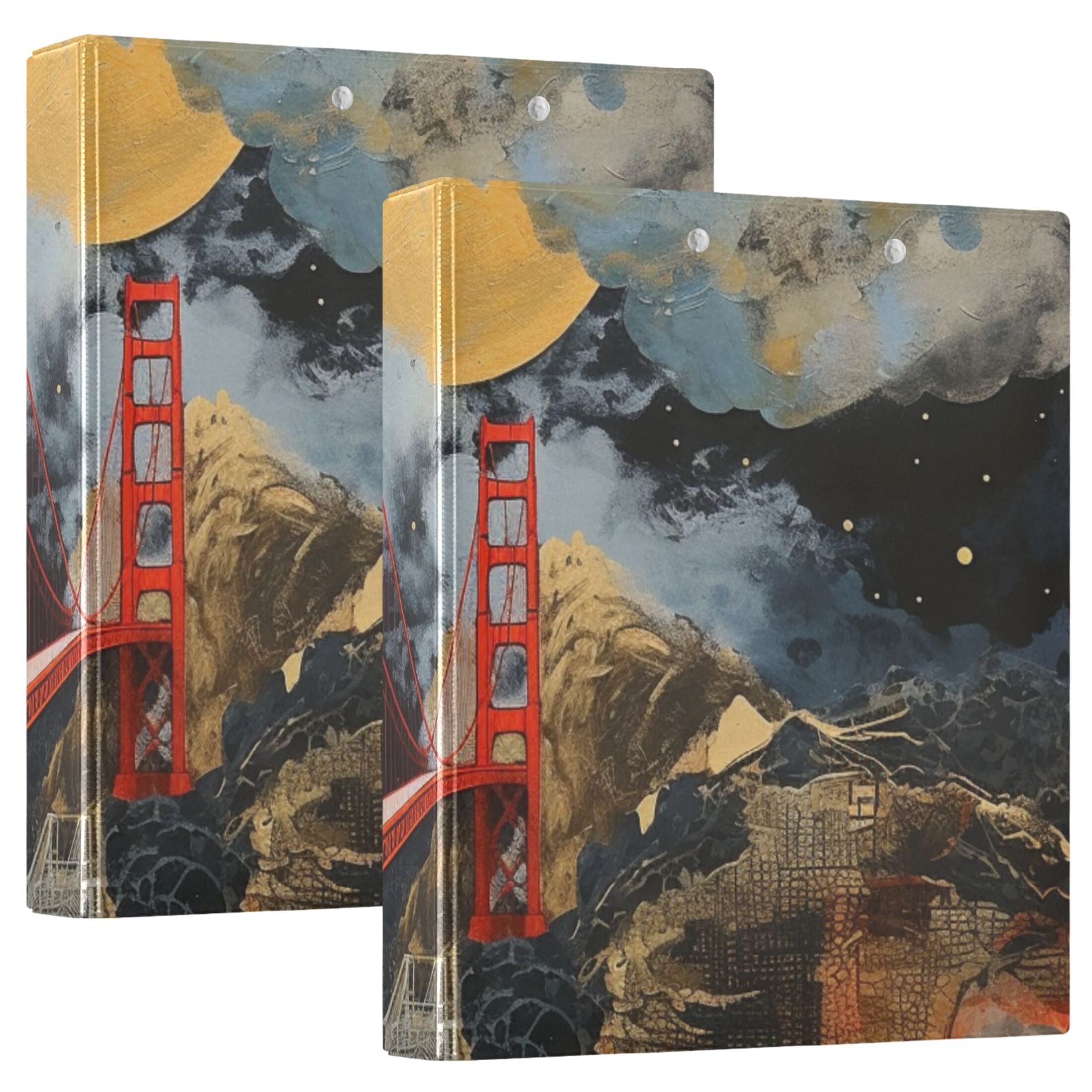 Bridge and Moon Painting 3 Ring Binders 1.5 inch Hardcover File Folders ...