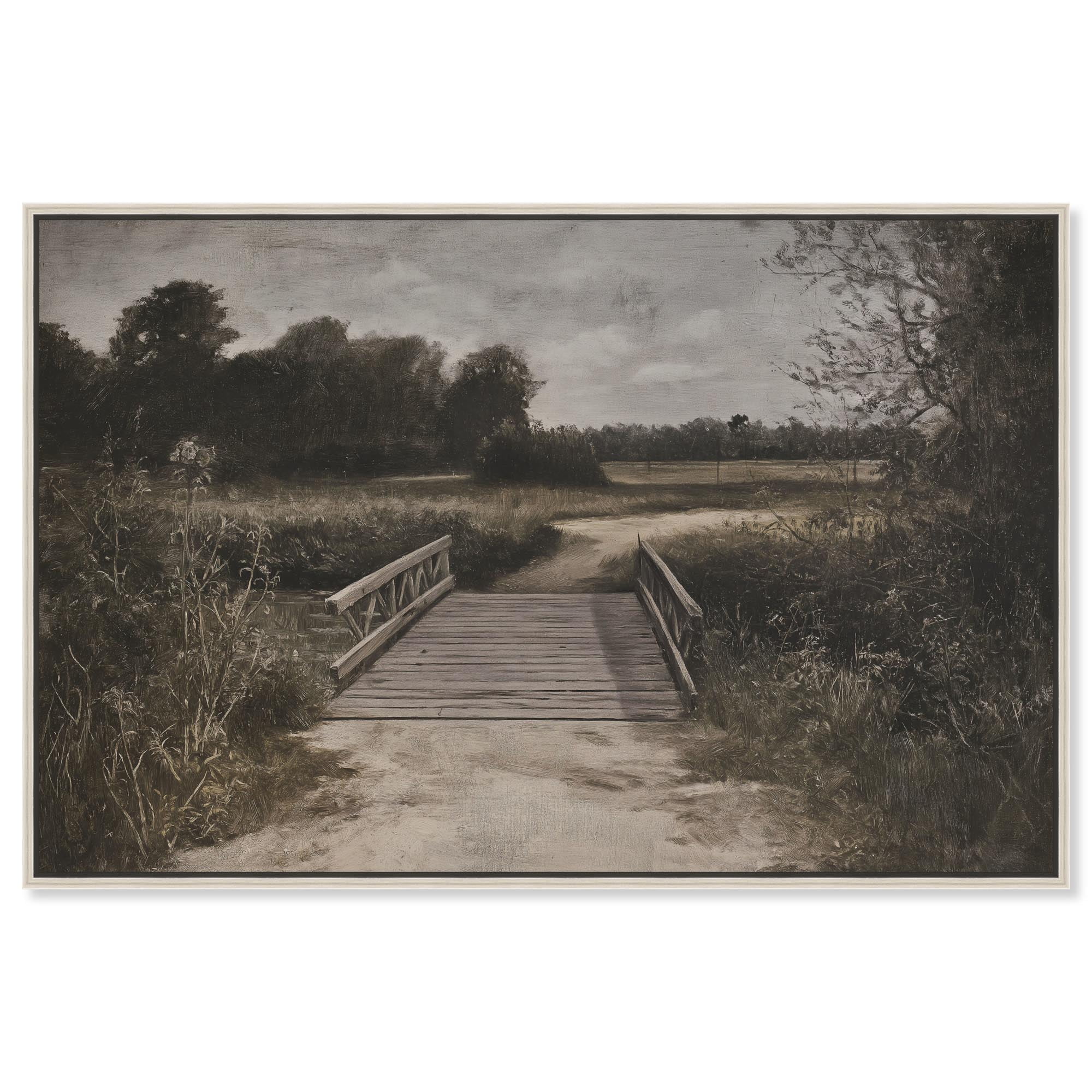 Bridge to Beyond Canvas Classic Landscape by Art Remedy, Silver Frame, 36 x 24 - Walmart.com