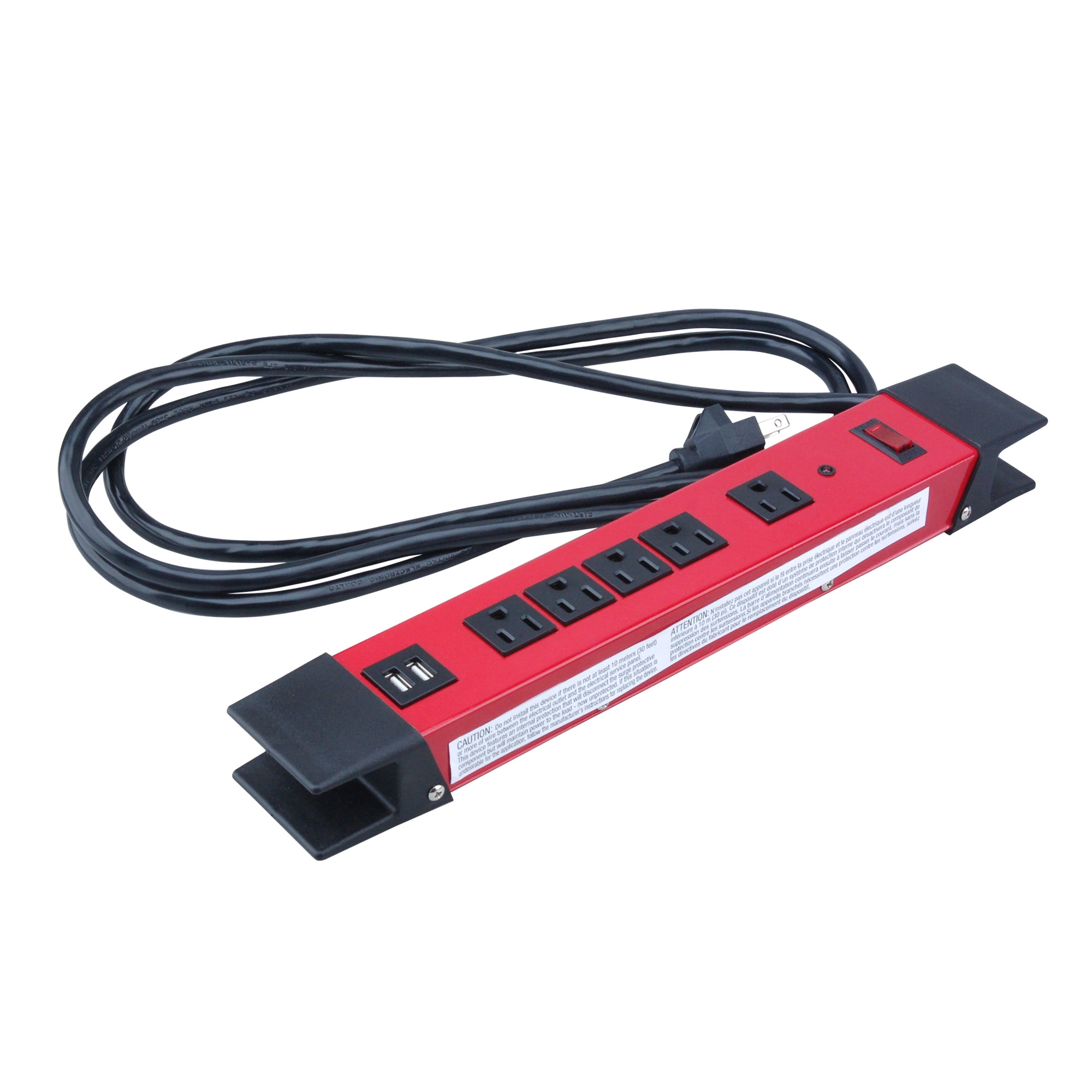 5-outlet Magnetic Commercial Grade Power Strip with 2 USB Ports and ...