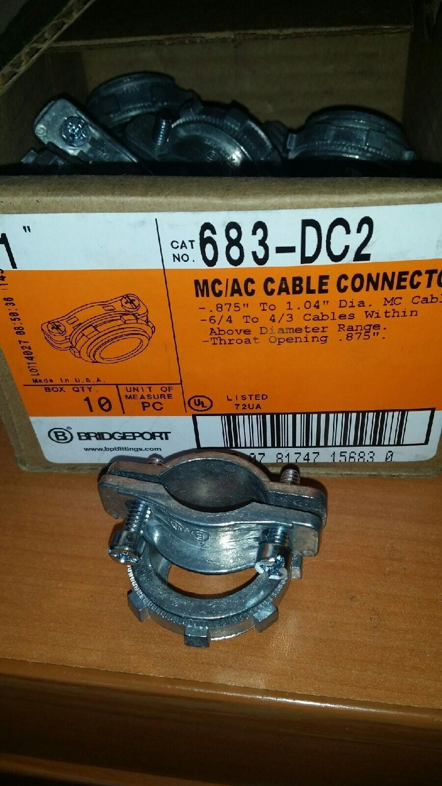Bridgeport MC/AC Cable Connector 683-DC2 Size 1" *Box of 10* New ...