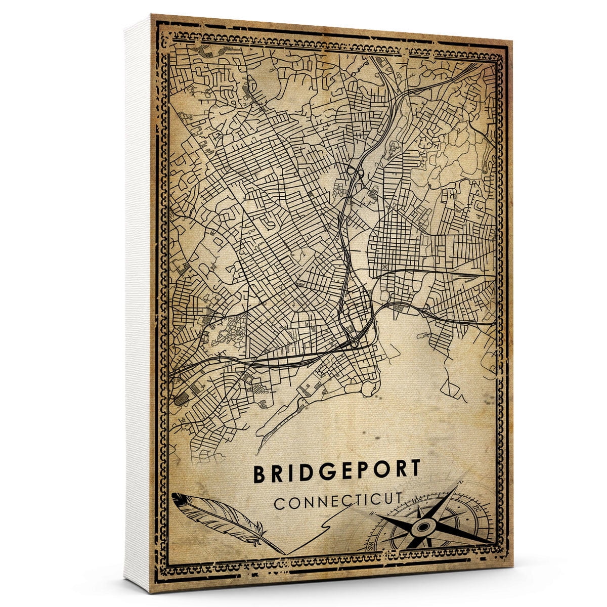 Bridgeport Vintage Map Prints Canvas, Connecticut Map Art Canvas ...