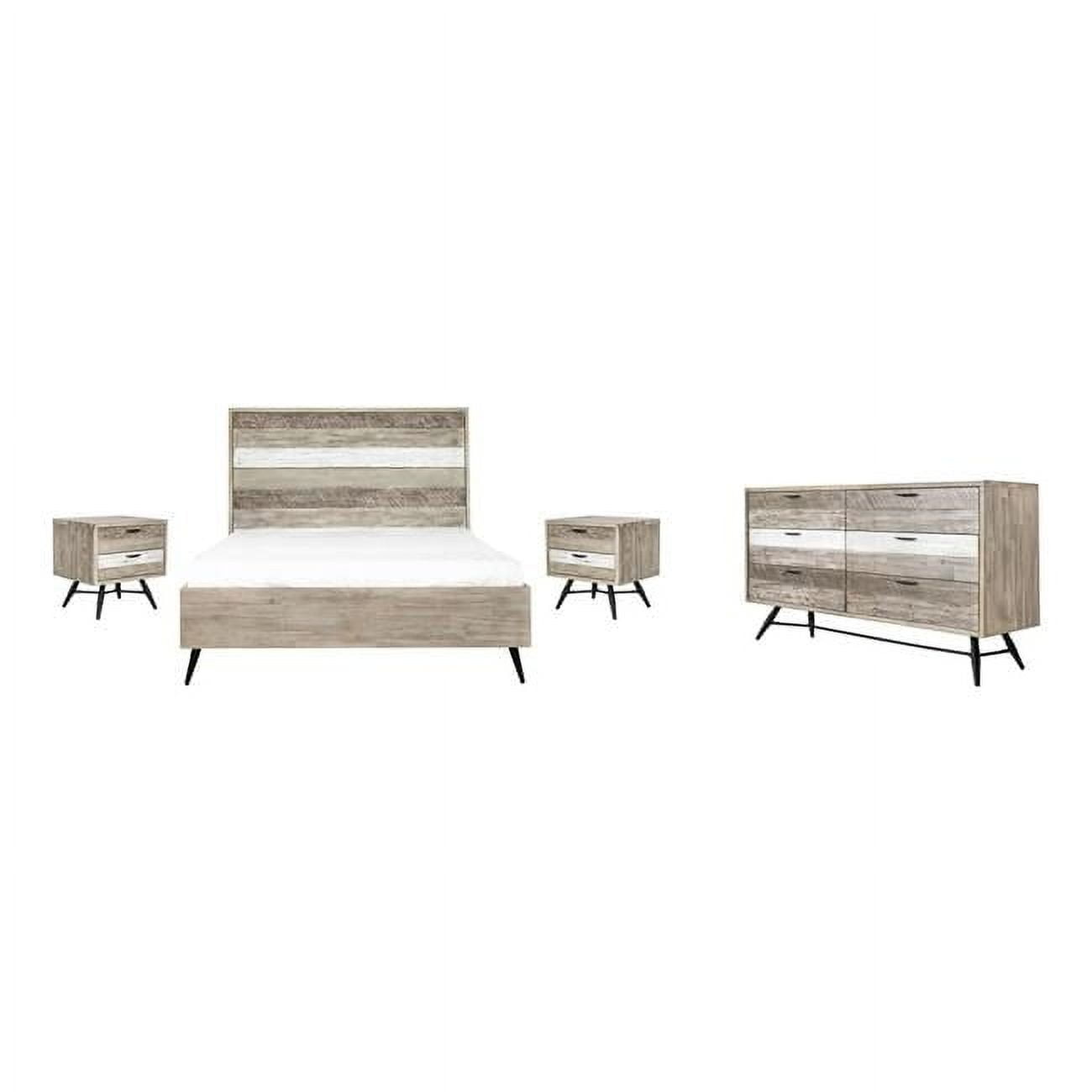 Bridges Bedroom Set in Two-Tone Acacia Wood - Queen Size - 4 Piece ...
