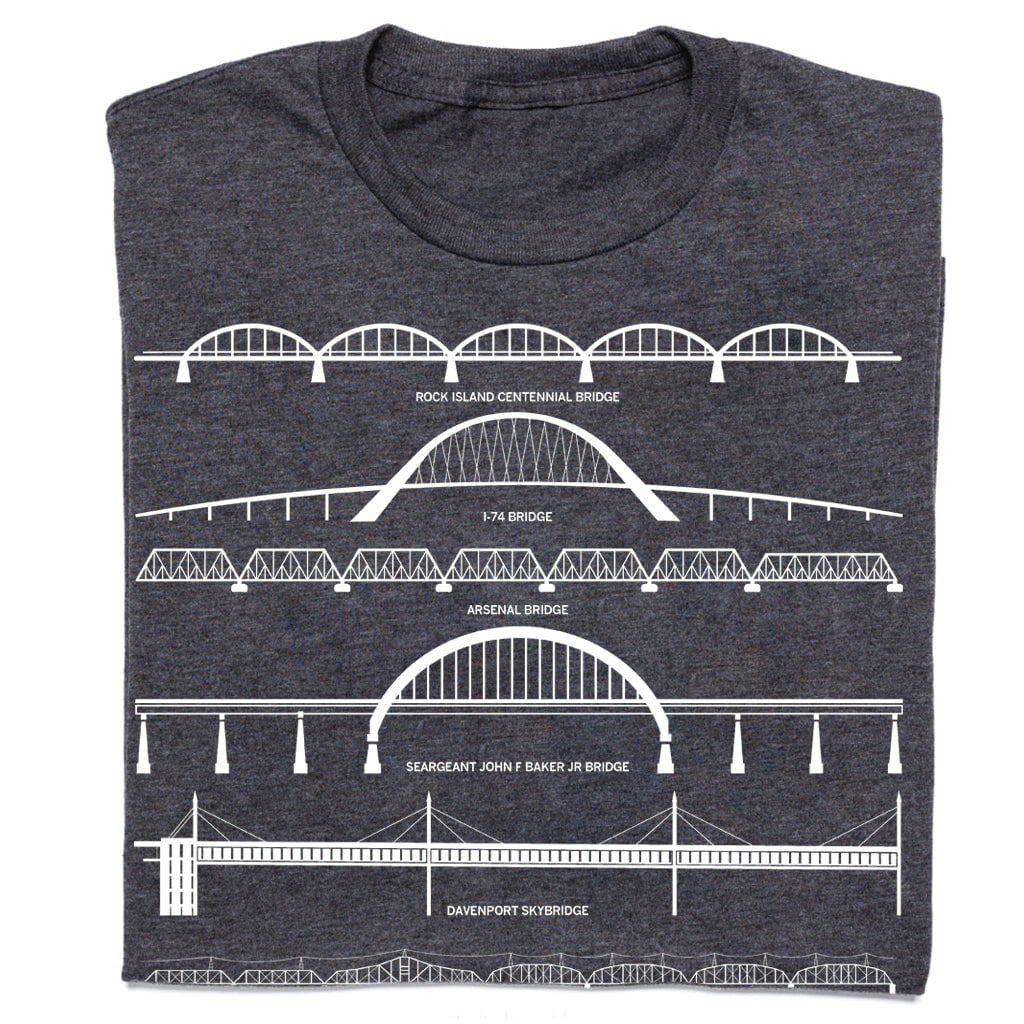 Bridges Of The Quad Cities Charcoal Graphic Tee TShirt Gift - Walmart.com