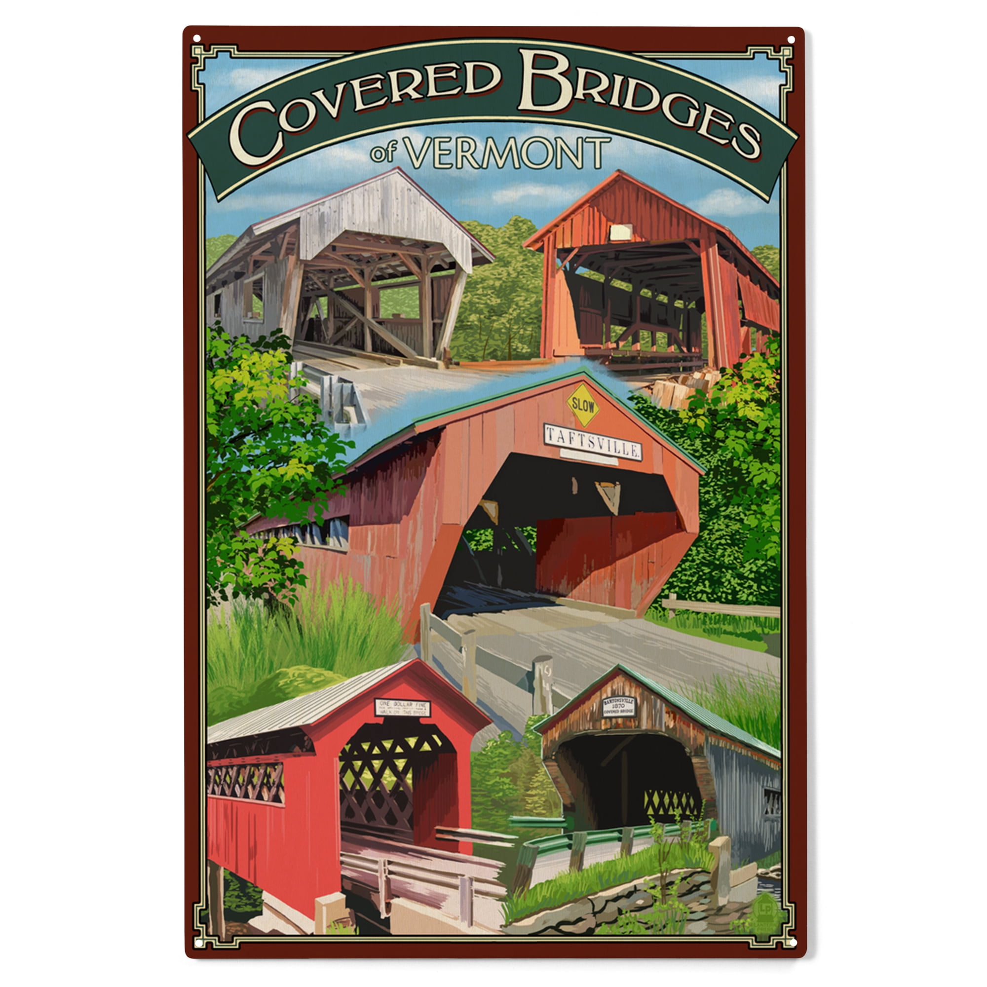 Bridges of Vermont, Montage Birch Wood Wall Sign (10x15 Rustic Home ...