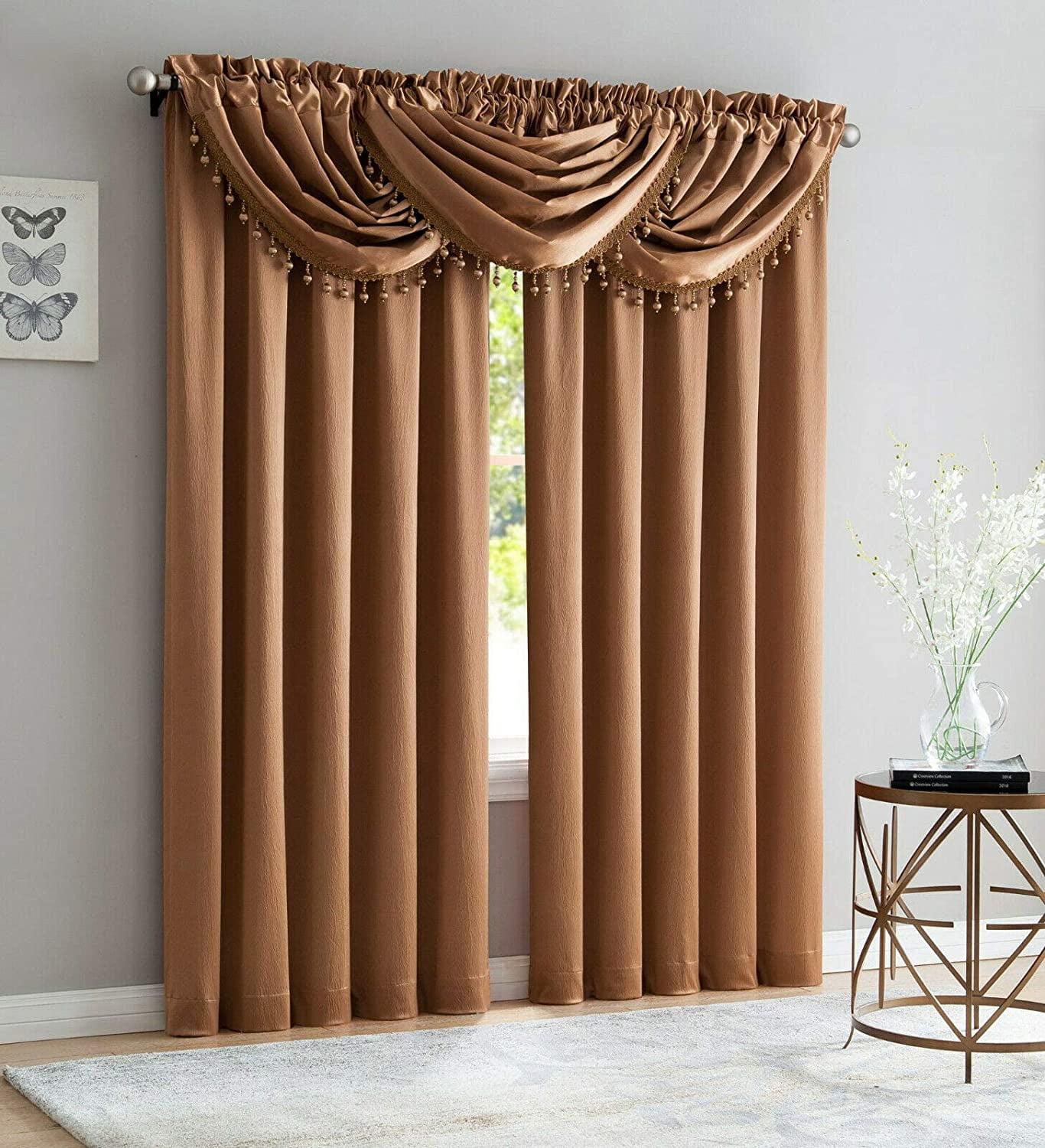Bridget 5 Piece Crushed Curtain Set with Beaded Austrian Valances, 84 ...