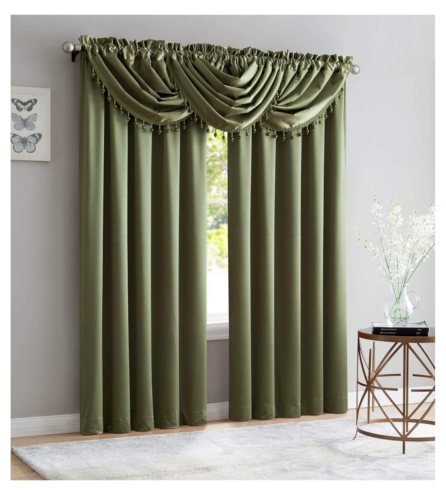 Bridget 5 Piece Crushed Curtain Set with Beaded Austrian Valances, 84 ...