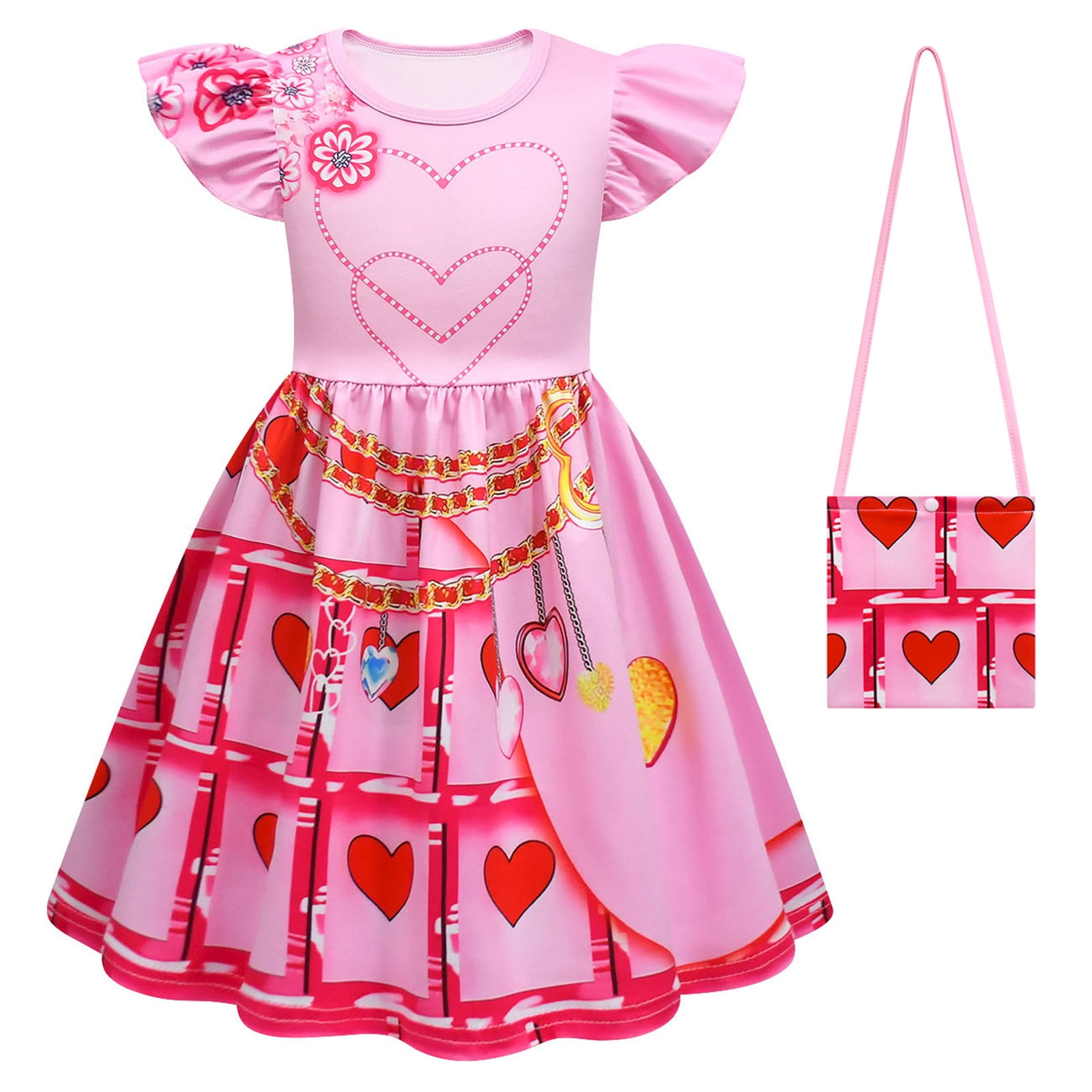 Bridget Costume for Girls Kids Princess Rise Red Pink Heart Dress with ...