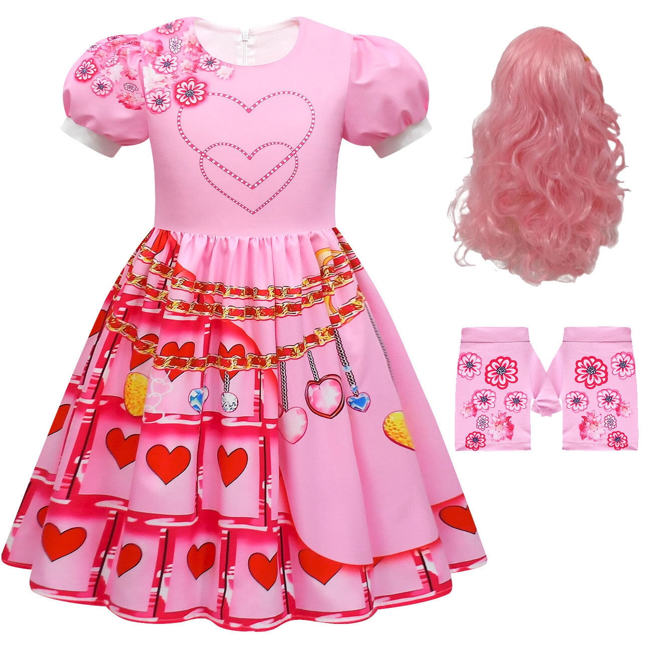 Bridget Costume w/Wig Gloves for Girls Halloween Pink Princess Cosplay ...