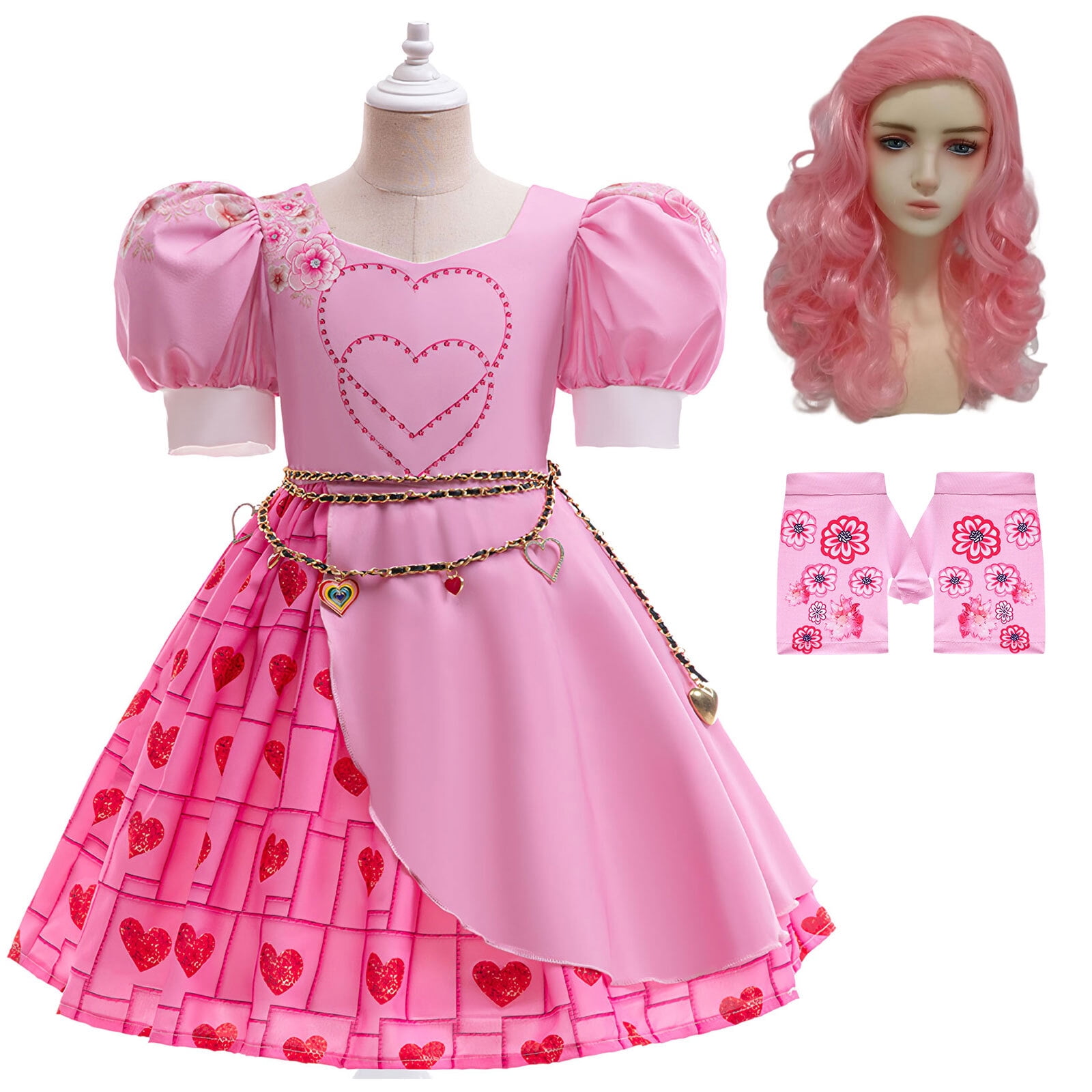 Bridget Costume with Waist Chain Wig for Girls, Princess Rise Red Pink ...