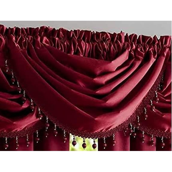 Bridget Crushed Satin Valance with Beaded Trim, Burgundy - Walmart.com