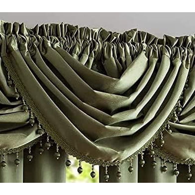 Bridget Crushed Satin Valance with Beaded Trim, Sage Green - Walmart.com