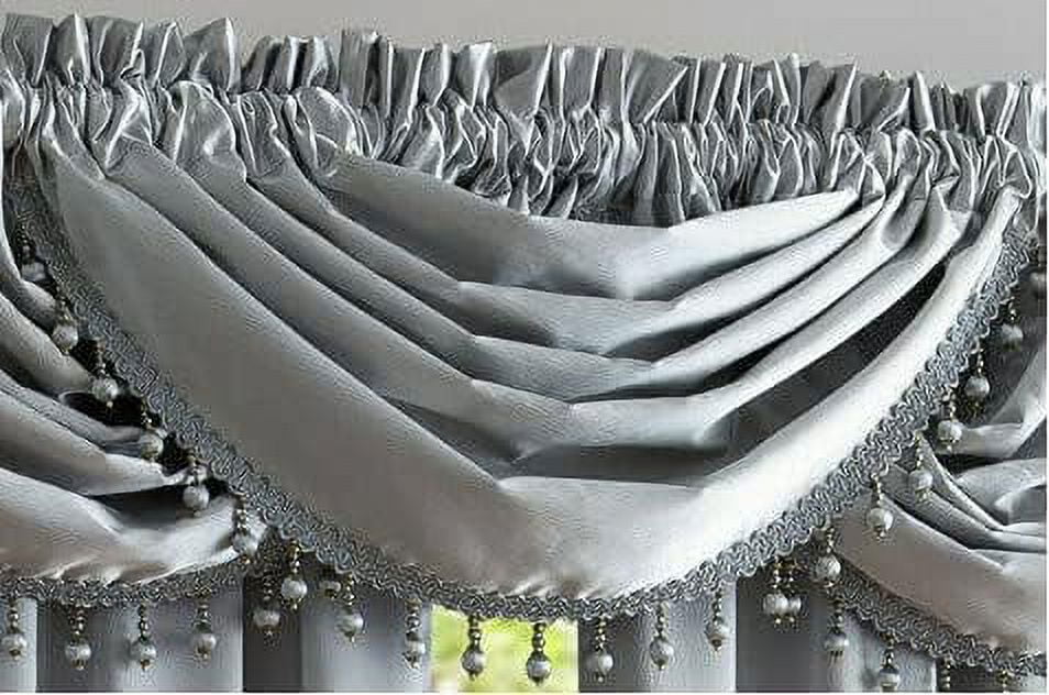 Bridget Crushed Satin Valance with Beaded Trim, Silver - Walmart.com