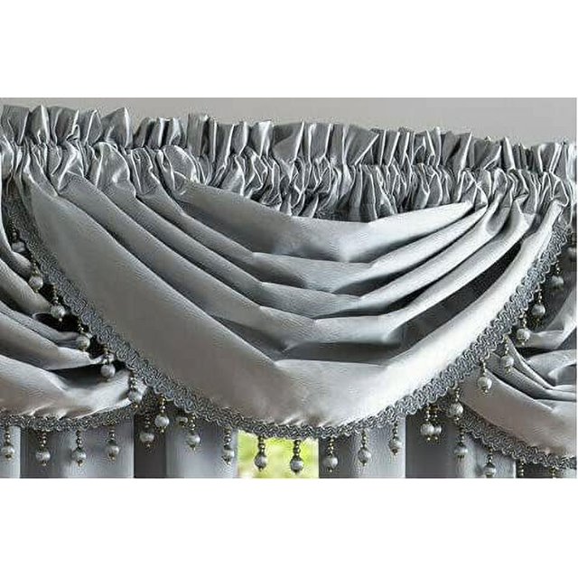 Bridget Crushed Satin Valance with Beaded Trim, Silver - Walmart.com