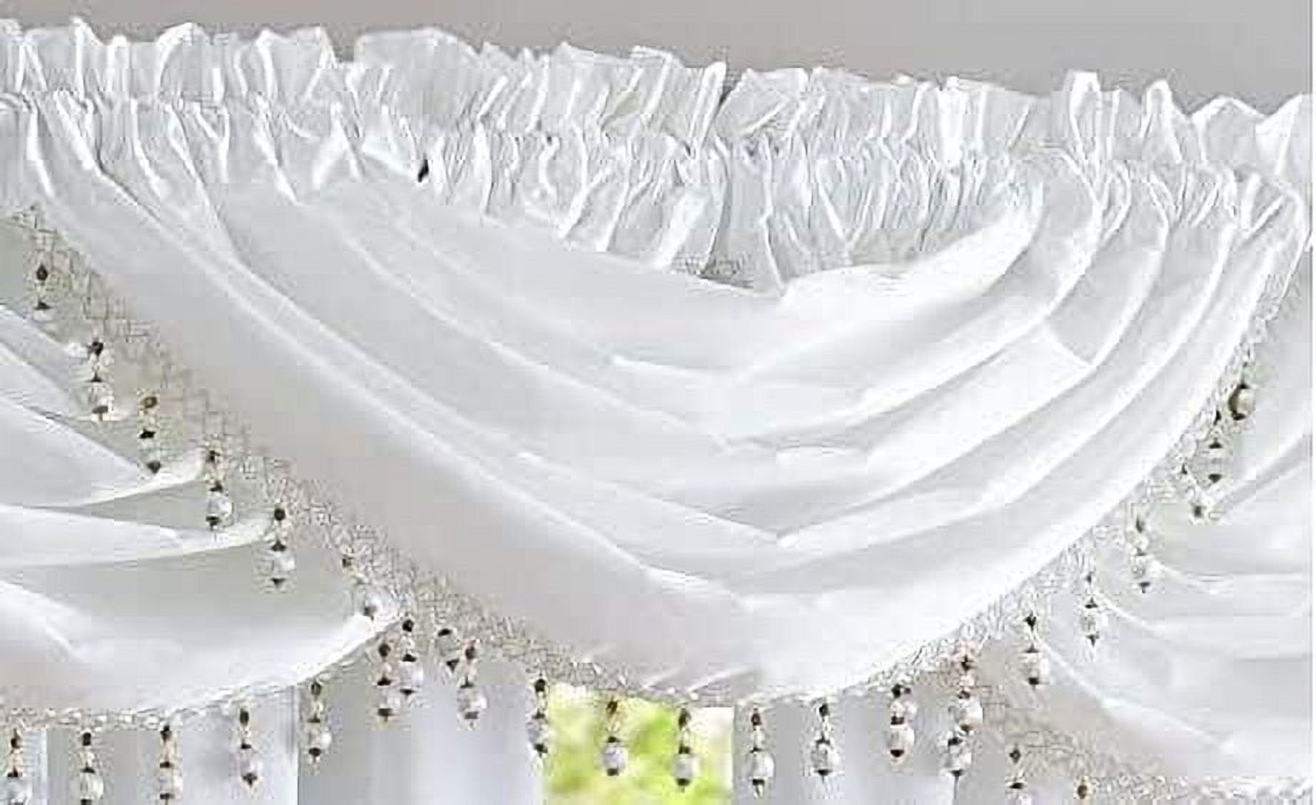 Bridget Crushed Satin Valance with Beaded Trim, White - Walmart.com